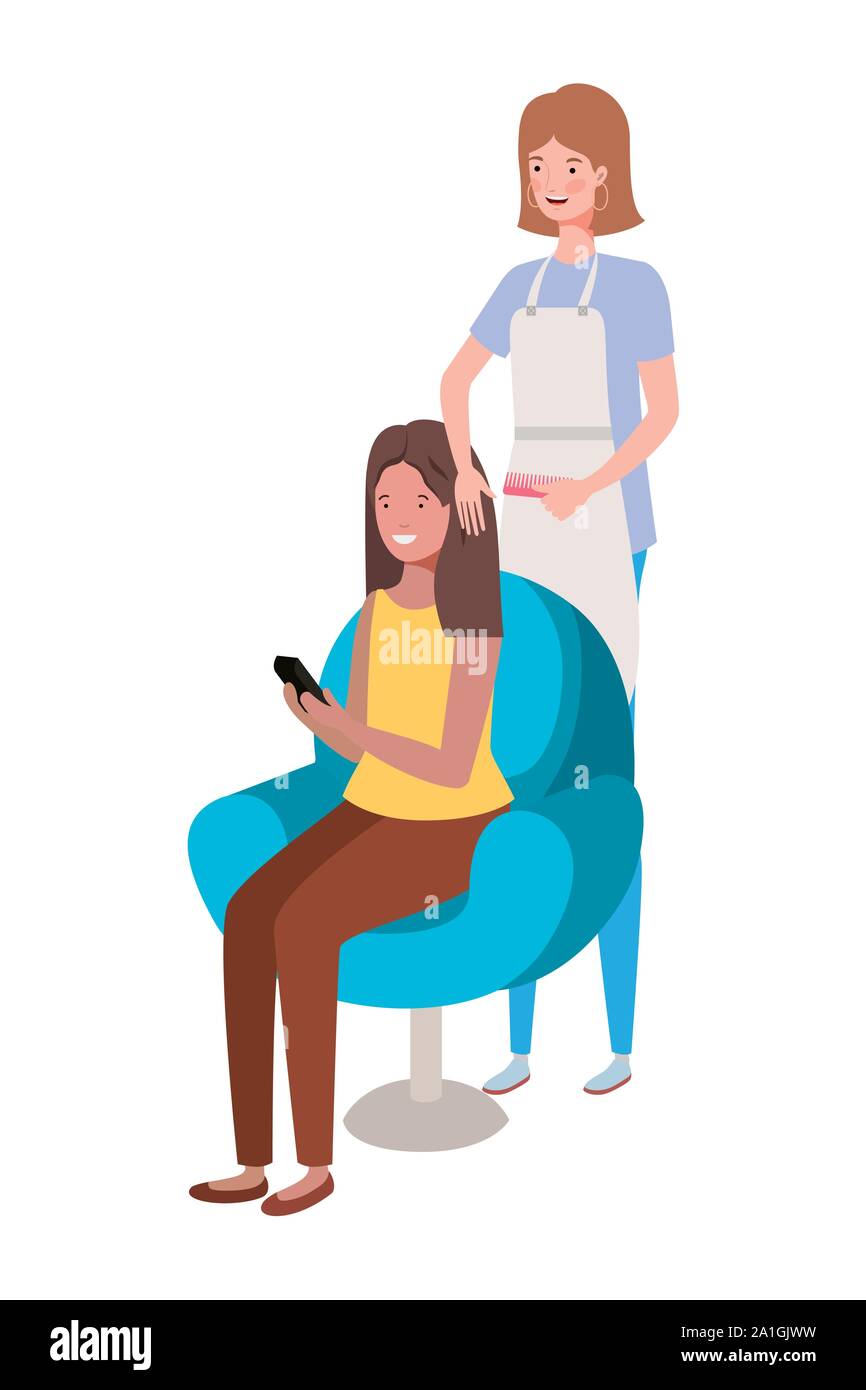 stylist fixing hair to client characters Stock Vector Image & Art - Alamy