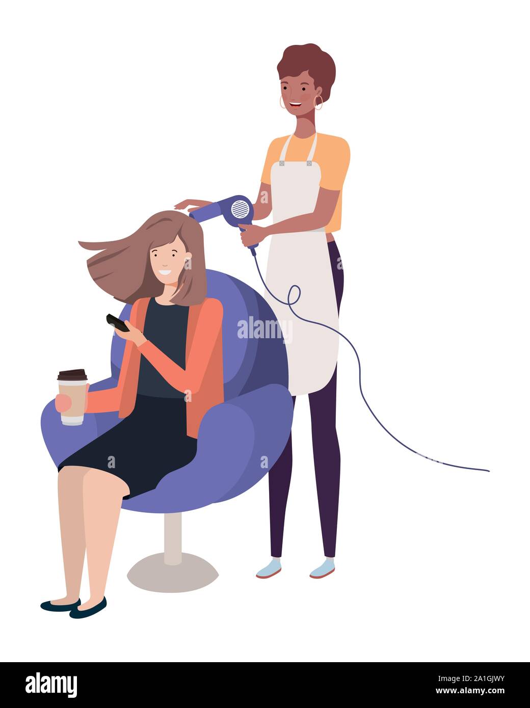 stylist fixing hair to client characters Stock Vector Image & Art - Alamy