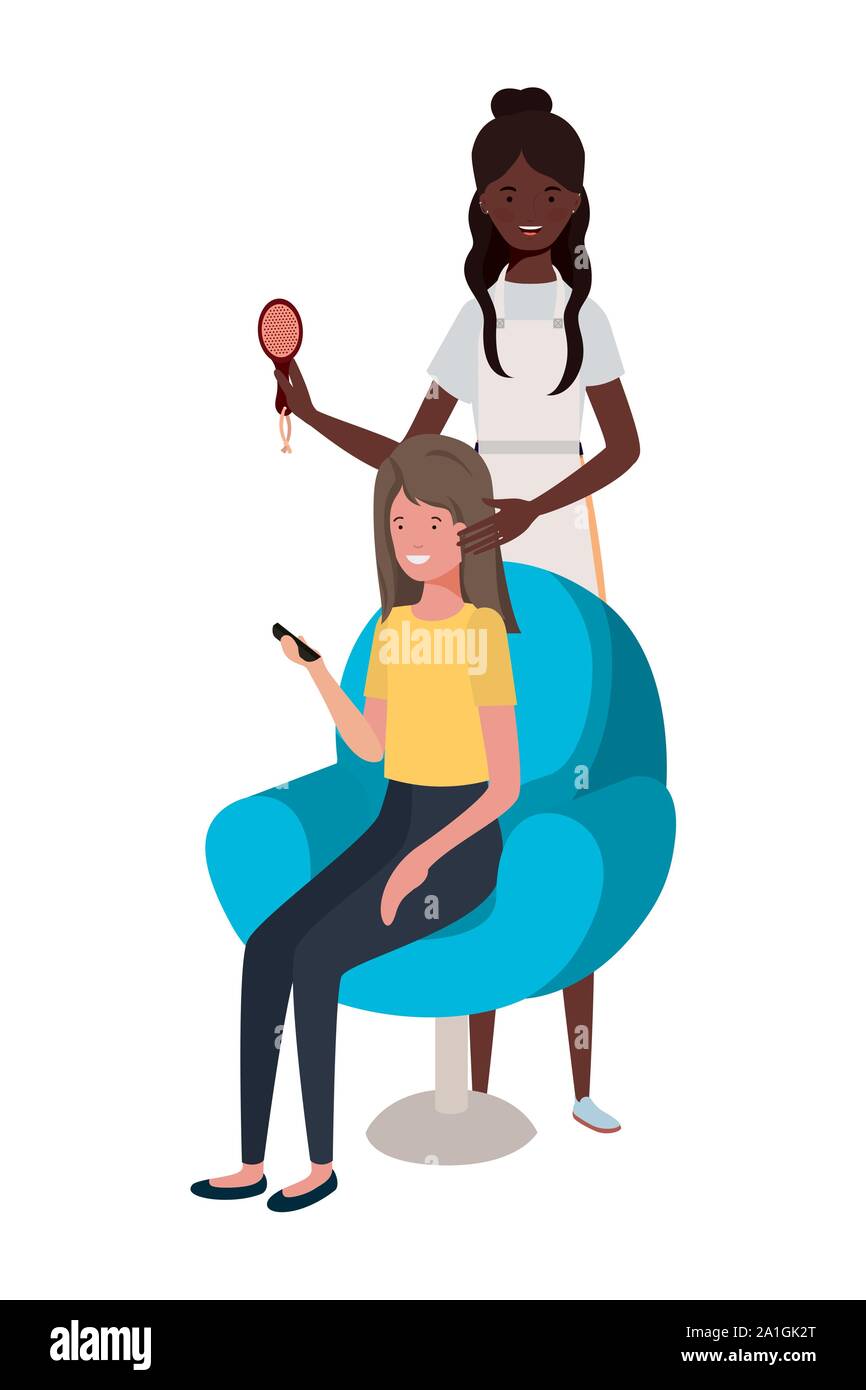 stylist fixing hair to client characters Stock Vector Image & Art - Alamy