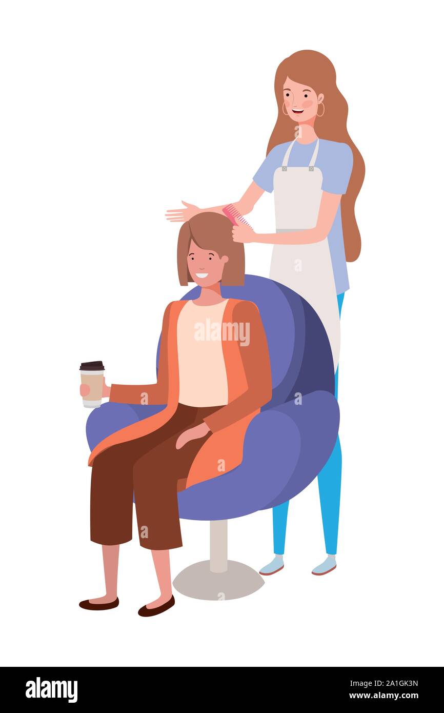 stylist fixing hair to client characters Stock Vector Image & Art - Alamy
