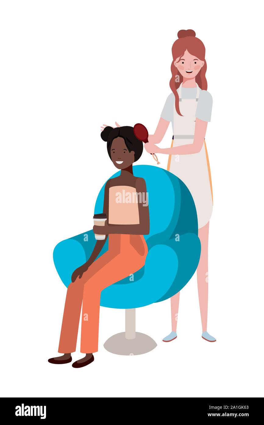 stylist fixing hair to client characters Stock Vector Image & Art - Alamy