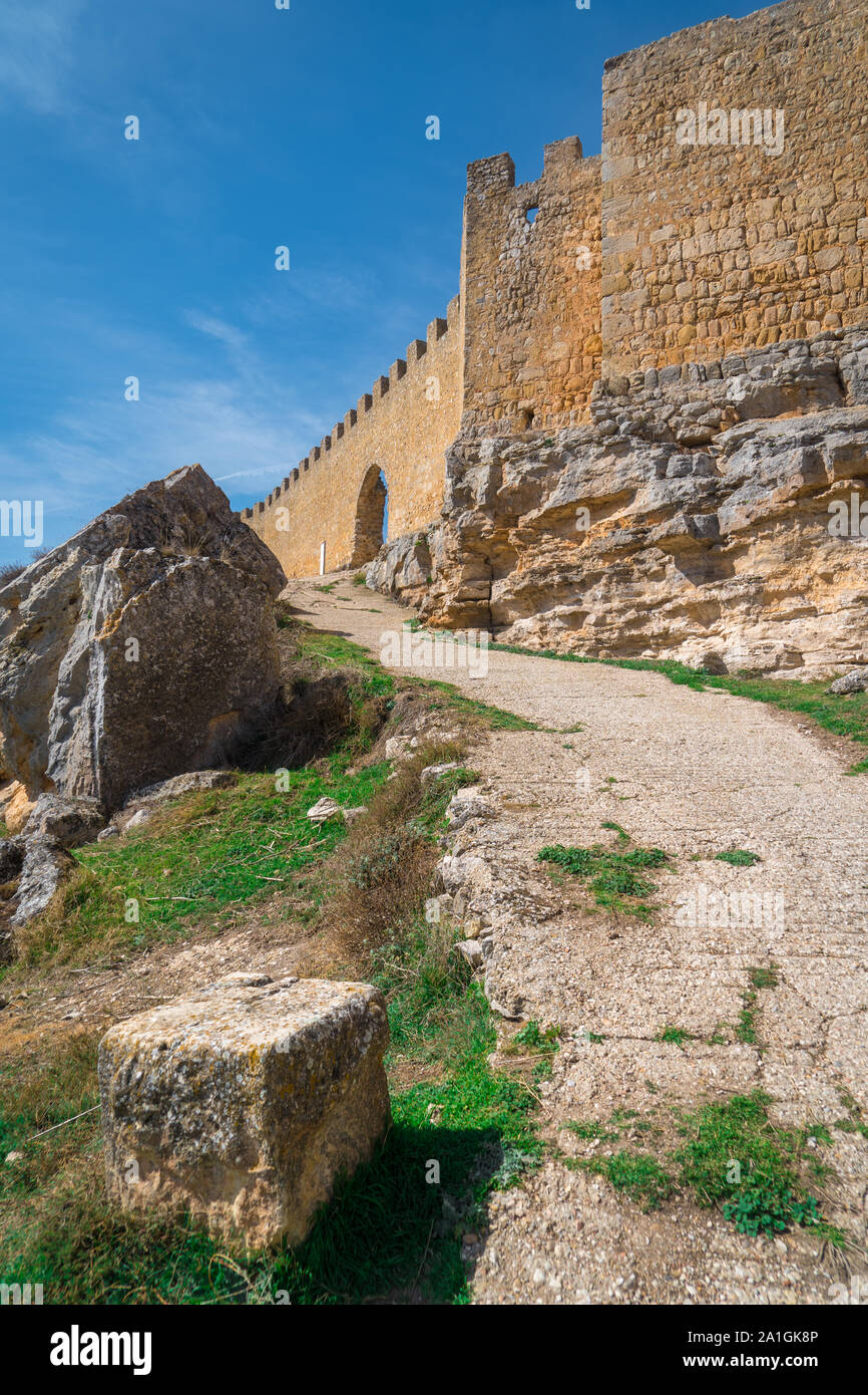 Aerial panorama of Gormaz castle in Soria Spain above the Duero river ...