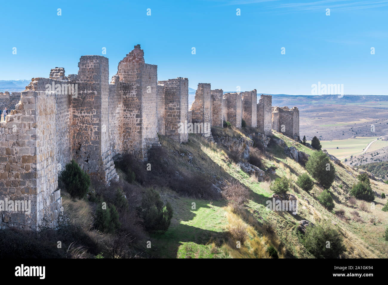 Aerial panorama of Gormaz castle in Soria Spain above the Duero river ...