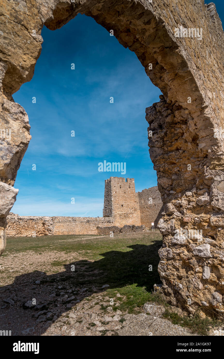 Aerial panorama of Gormaz castle in Soria Spain above the Duero river ...