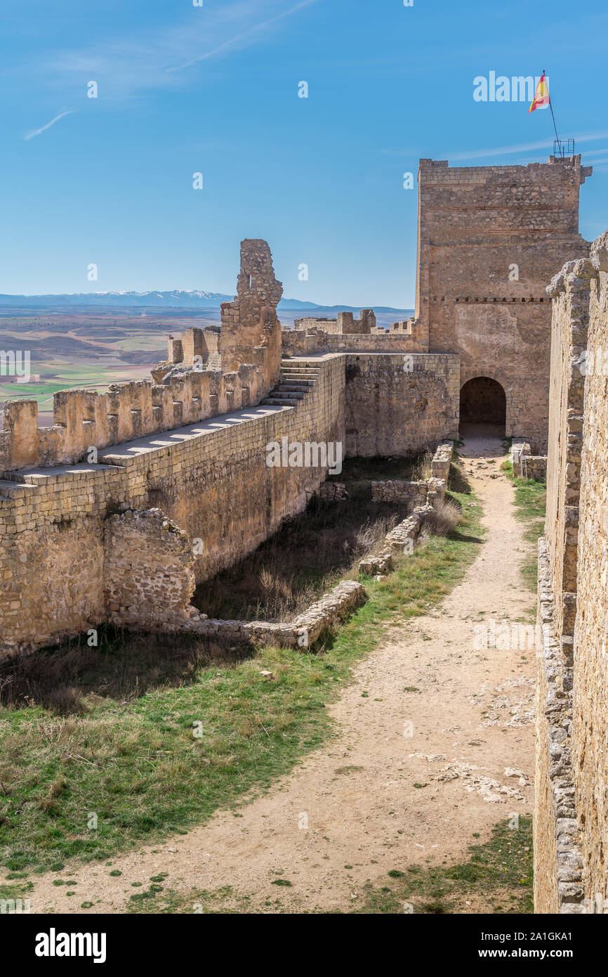 Aerial panorama of Gormaz castle in Soria Spain above the Duero river ...