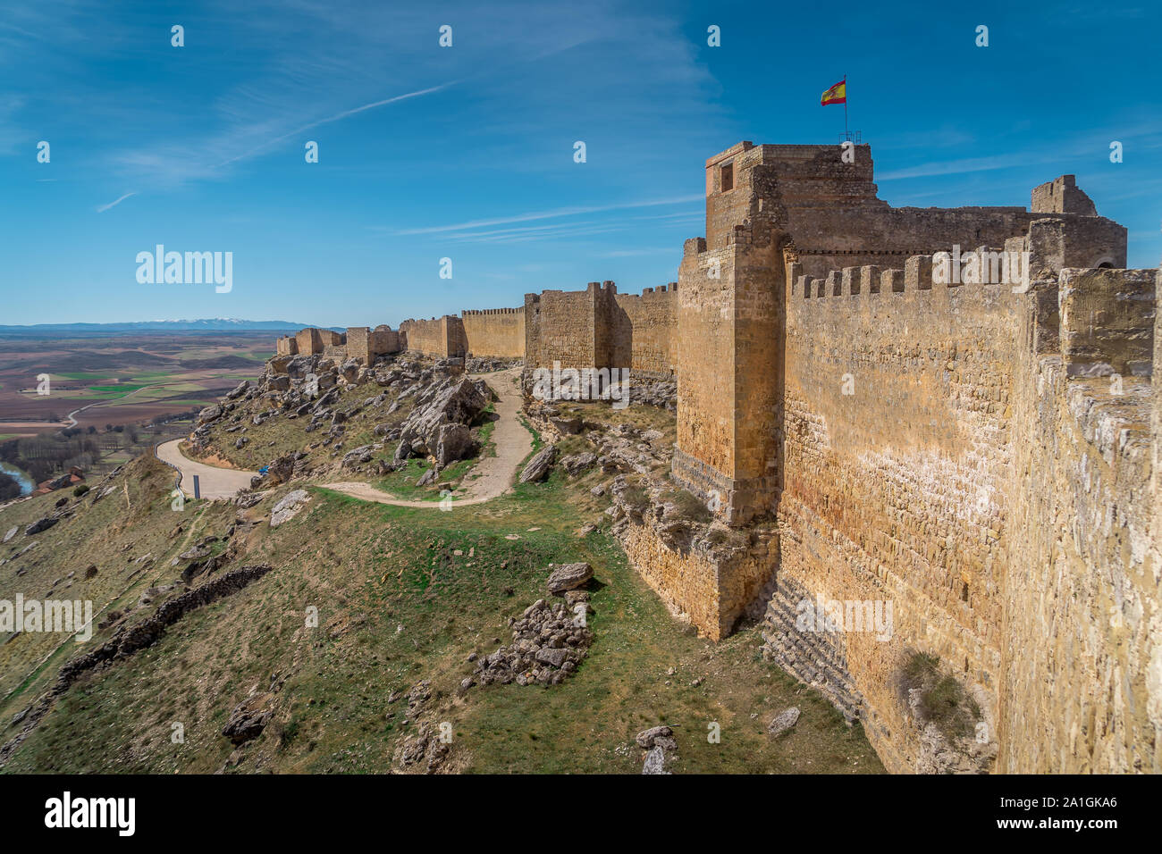 Aerial panorama of Gormaz castle in Soria Spain above the Duero river ...
