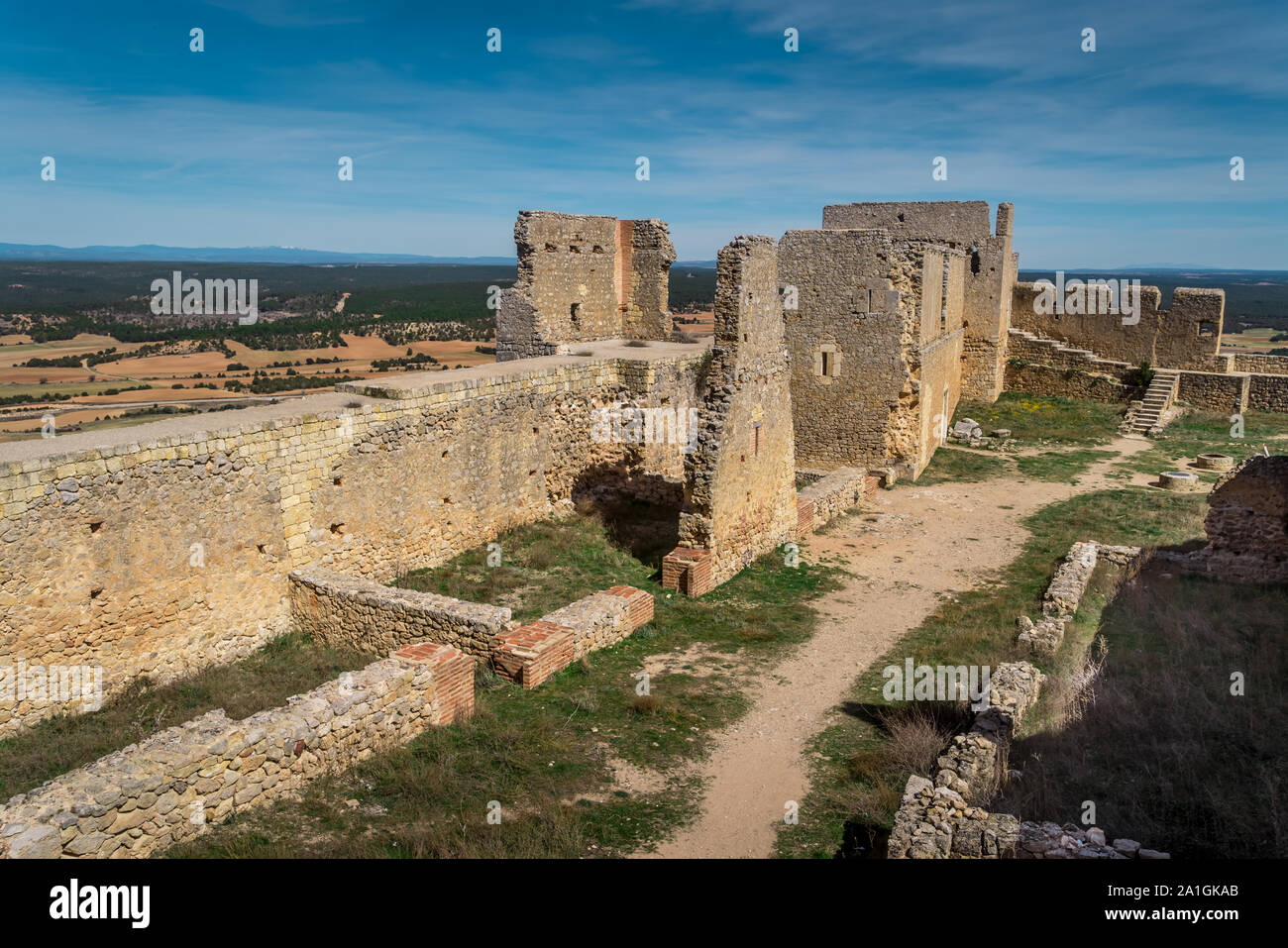 Aerial panorama of Gormaz castle in Soria Spain above the Duero river ...