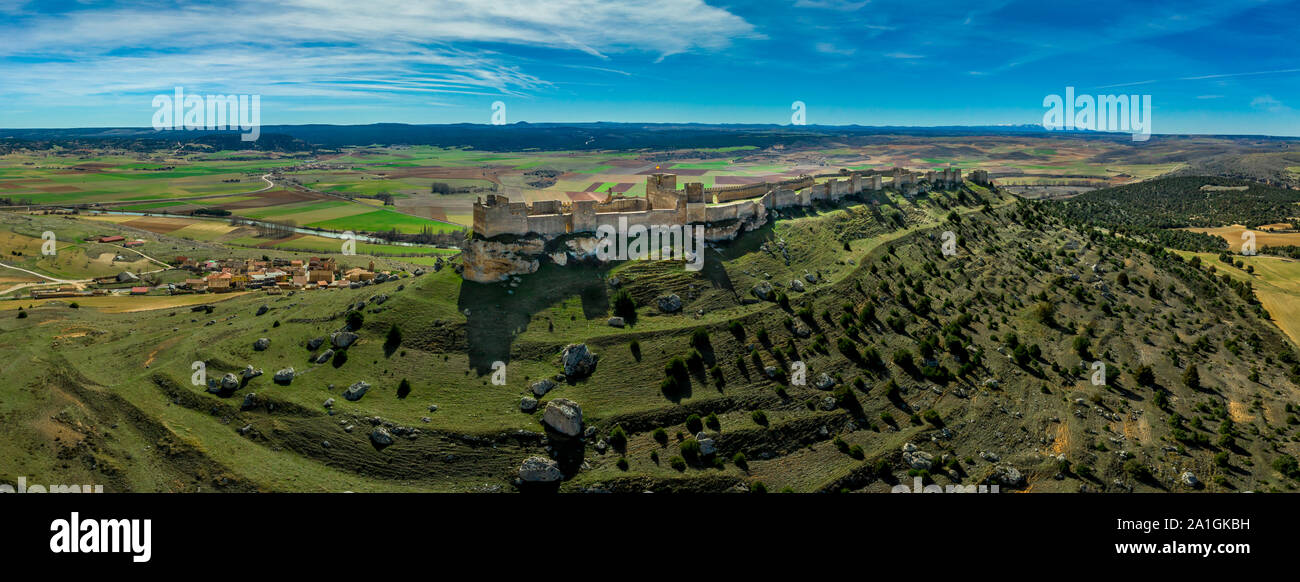 Aerial panorama of Gormaz castle in Soria Spain above the Duero river ...