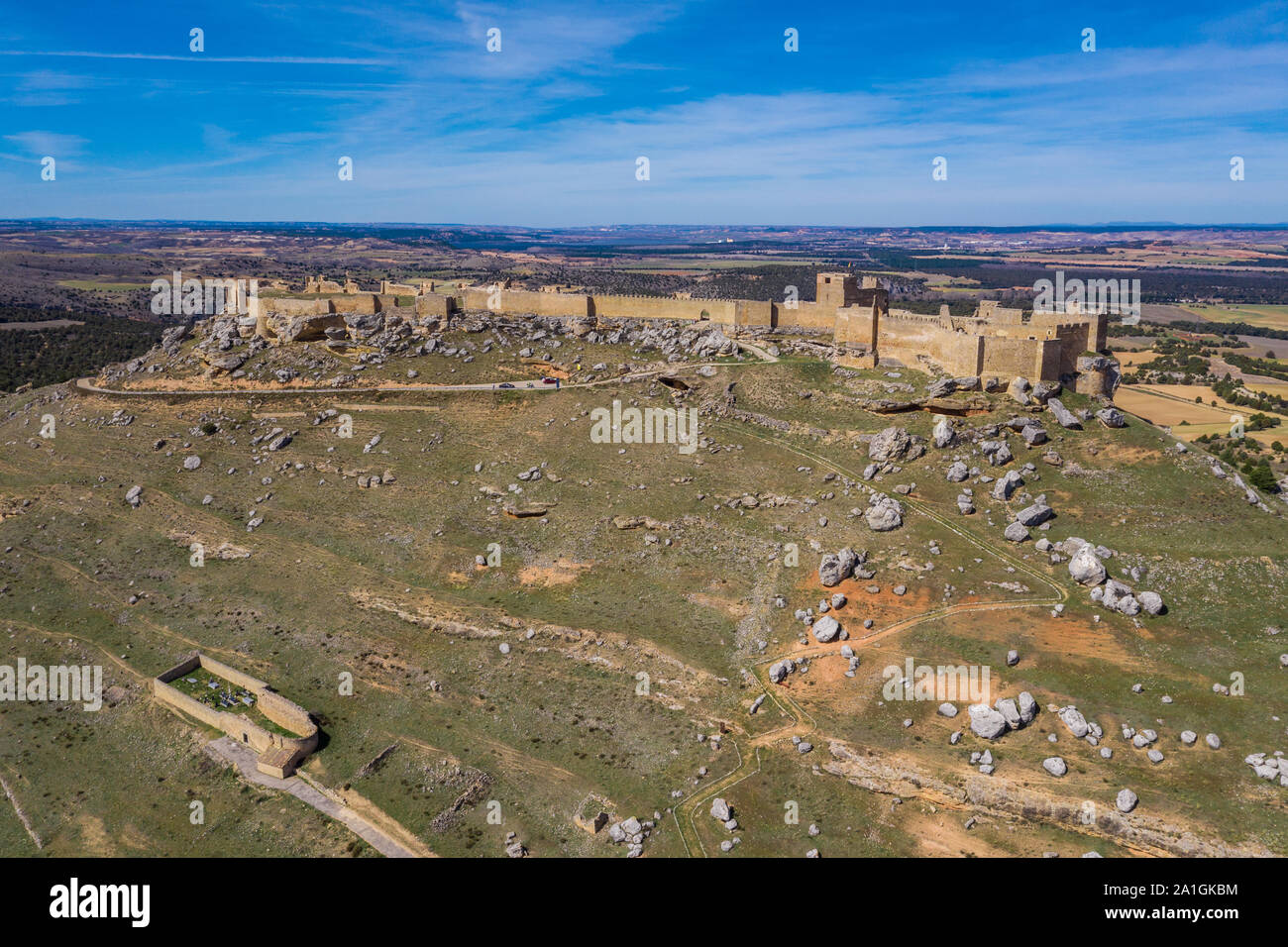 Aerial panorama of Gormaz castle in Soria Spain above the Duero river ...