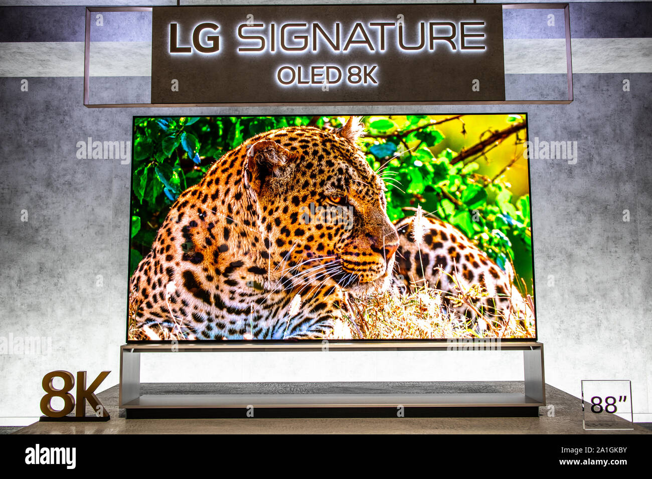 Berlin, Germany, Sep 2019, LG 8k Signature Smart OLED Premium TV on display, at LG exhibition ...