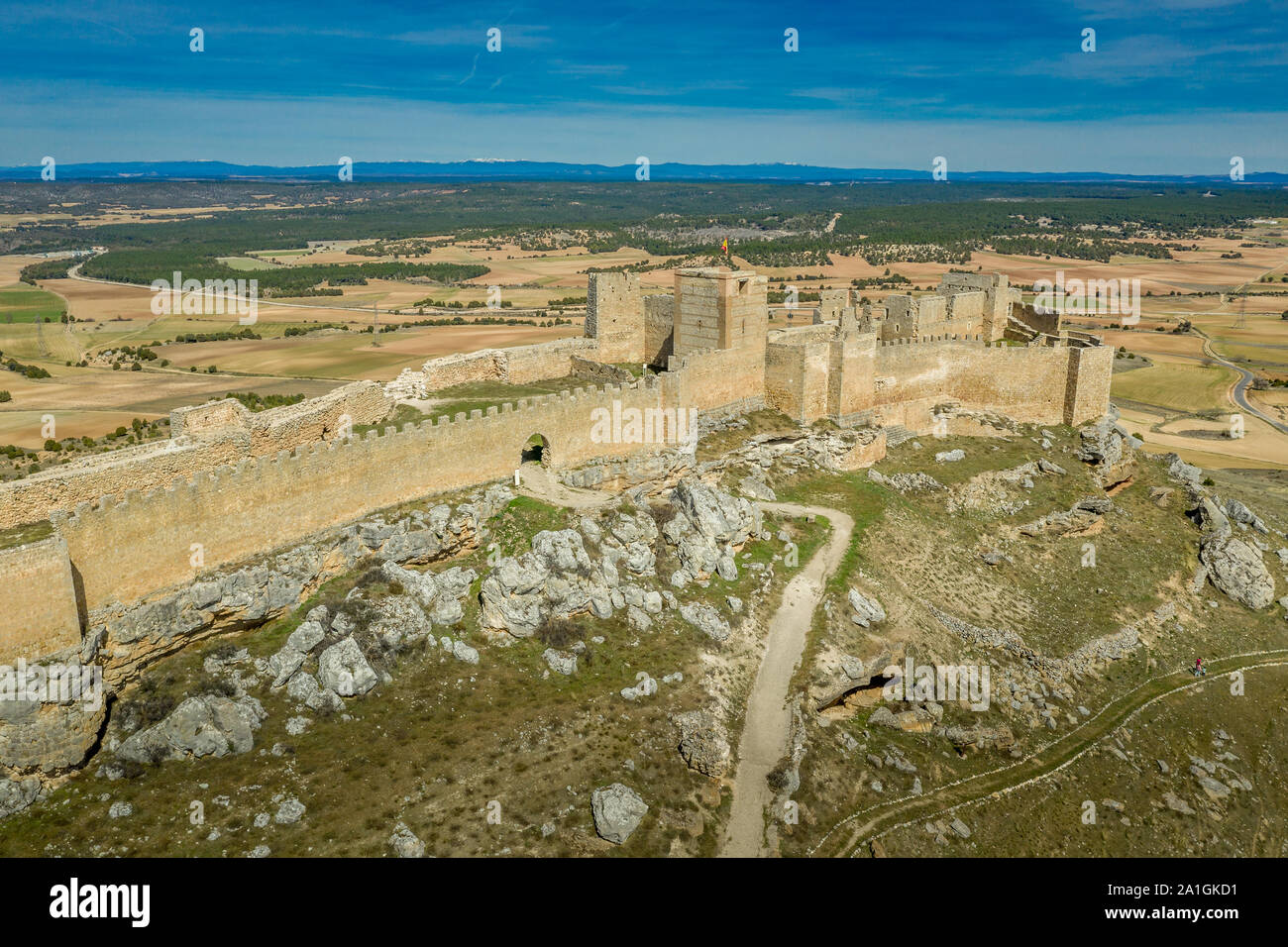Aerial panorama of Gormaz castle in Soria Spain above the Duero river ...