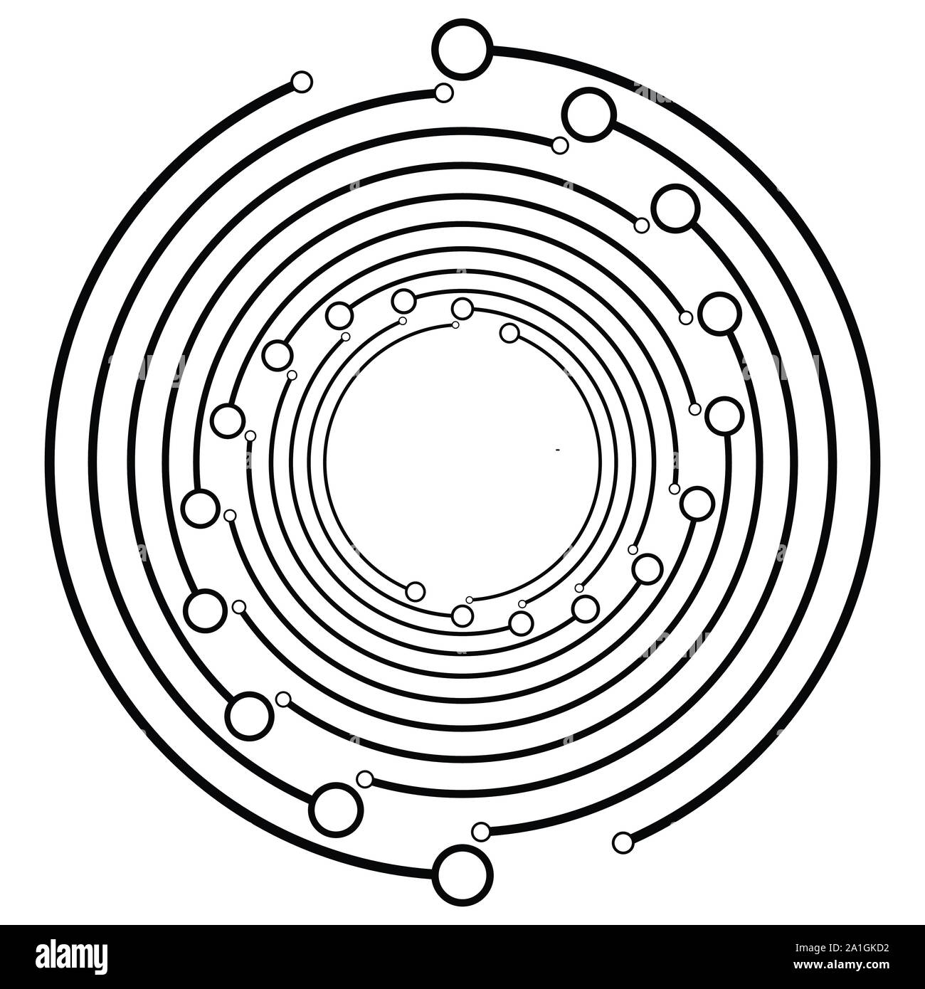 Plexus, wire-frame radial circles with nodes. Geometric spiral for ...
