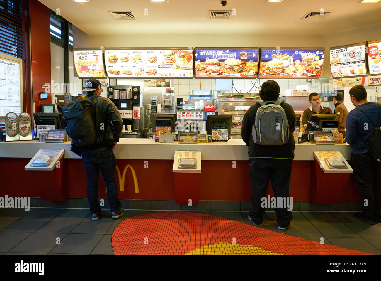 COLOGNE, GERMANY - CIRCA SEPTEMBER, 2018: counter service at a McDonald ...