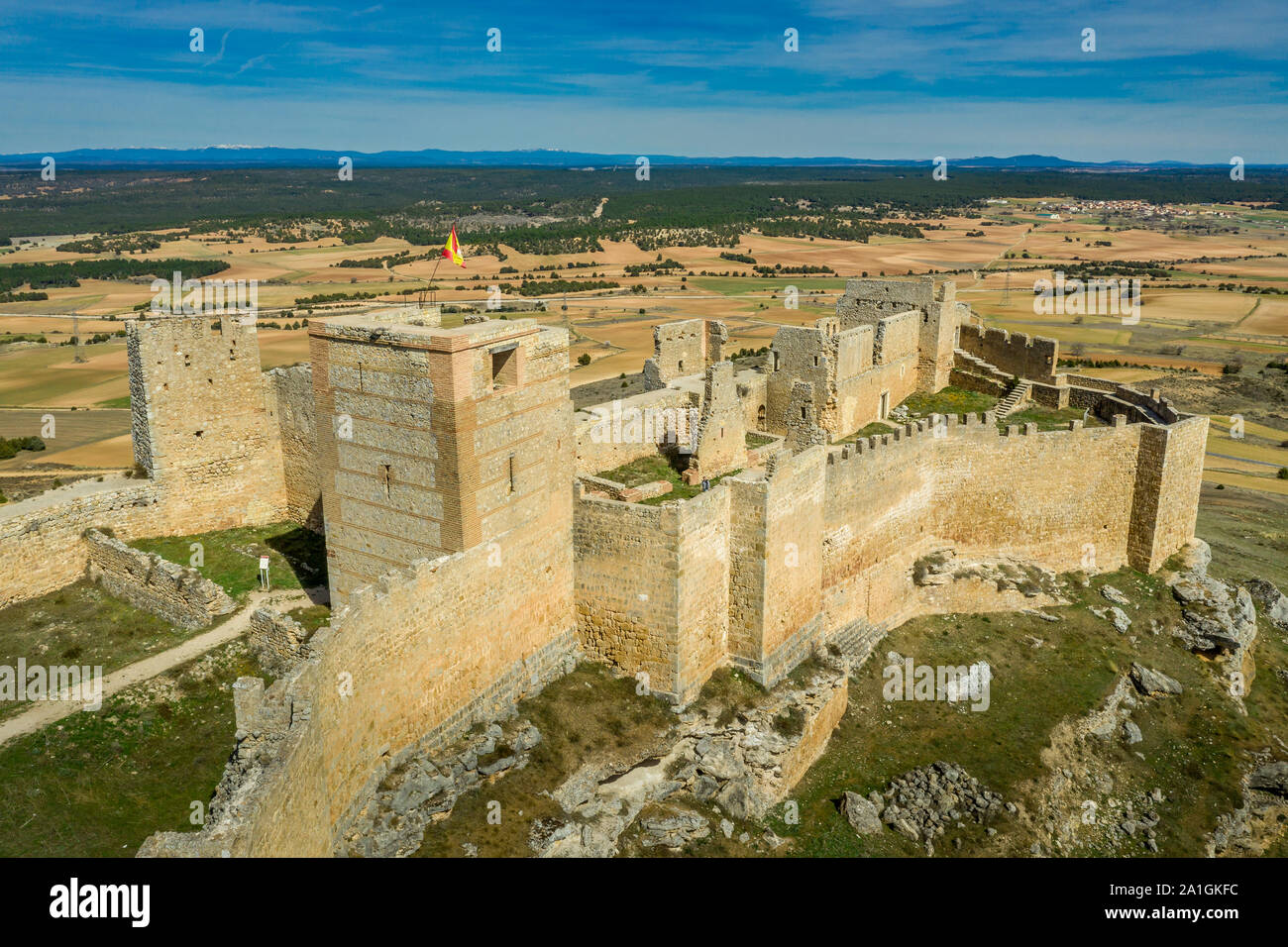 Aerial panorama of Gormaz castle in Soria Spain above the Duero river ...