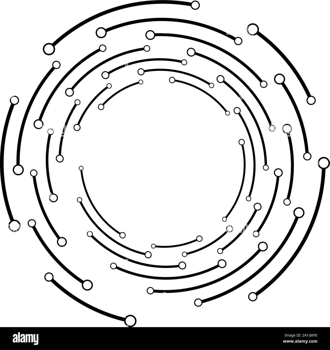Plexus, wire-frame radial circles with nodes. Geometric spiral for ...