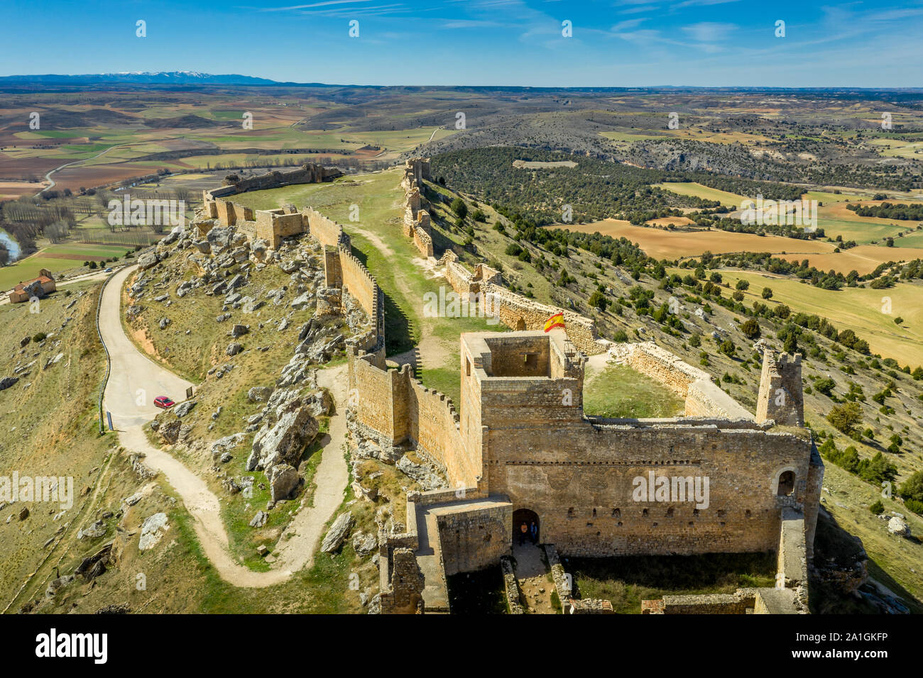 Aerial panorama of Gormaz castle in Soria Spain above the Duero river ...