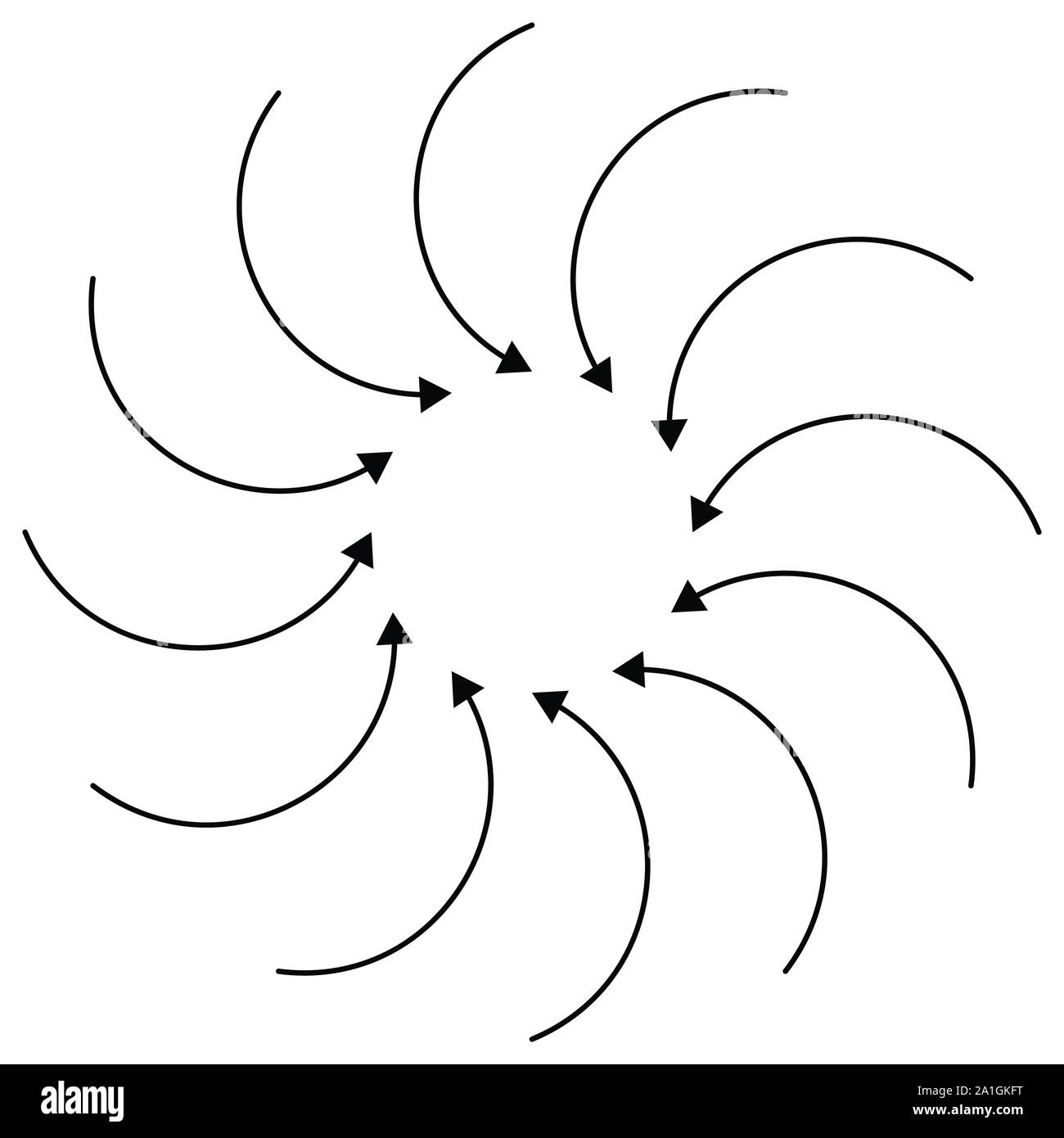 Inward circular, radial arrows for tighten, collision and collide ...
