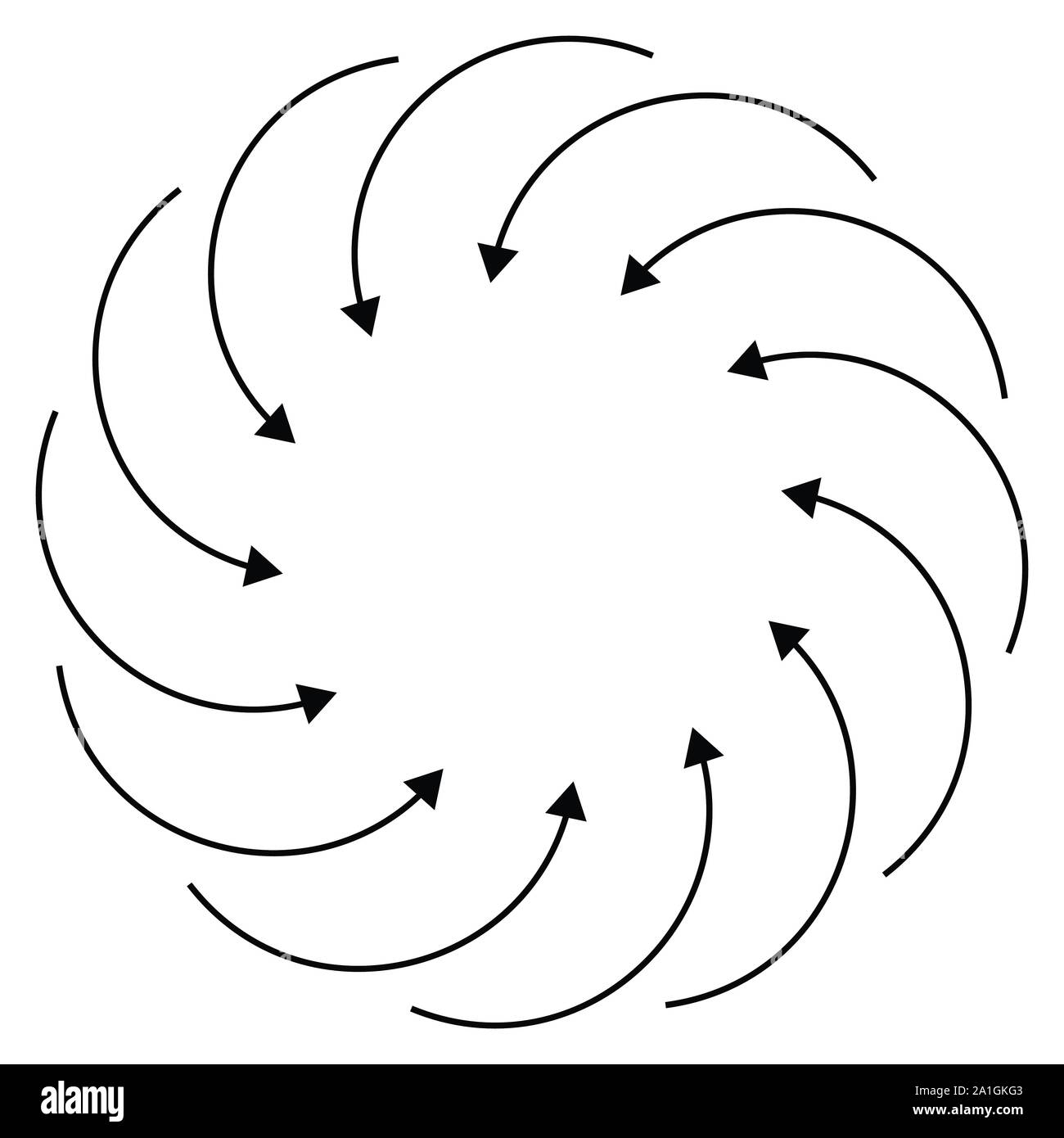 Inward circular, radial arrows for tighten, collision, collide themes ...