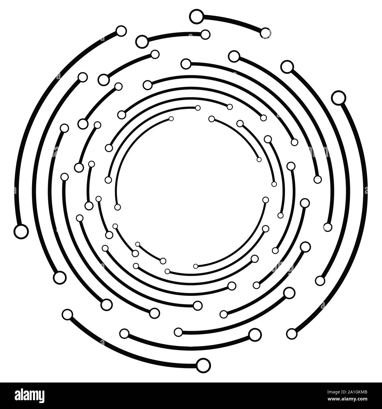 Plexus, wire-frame radial circles with nodes. Geometric spiral for ...
