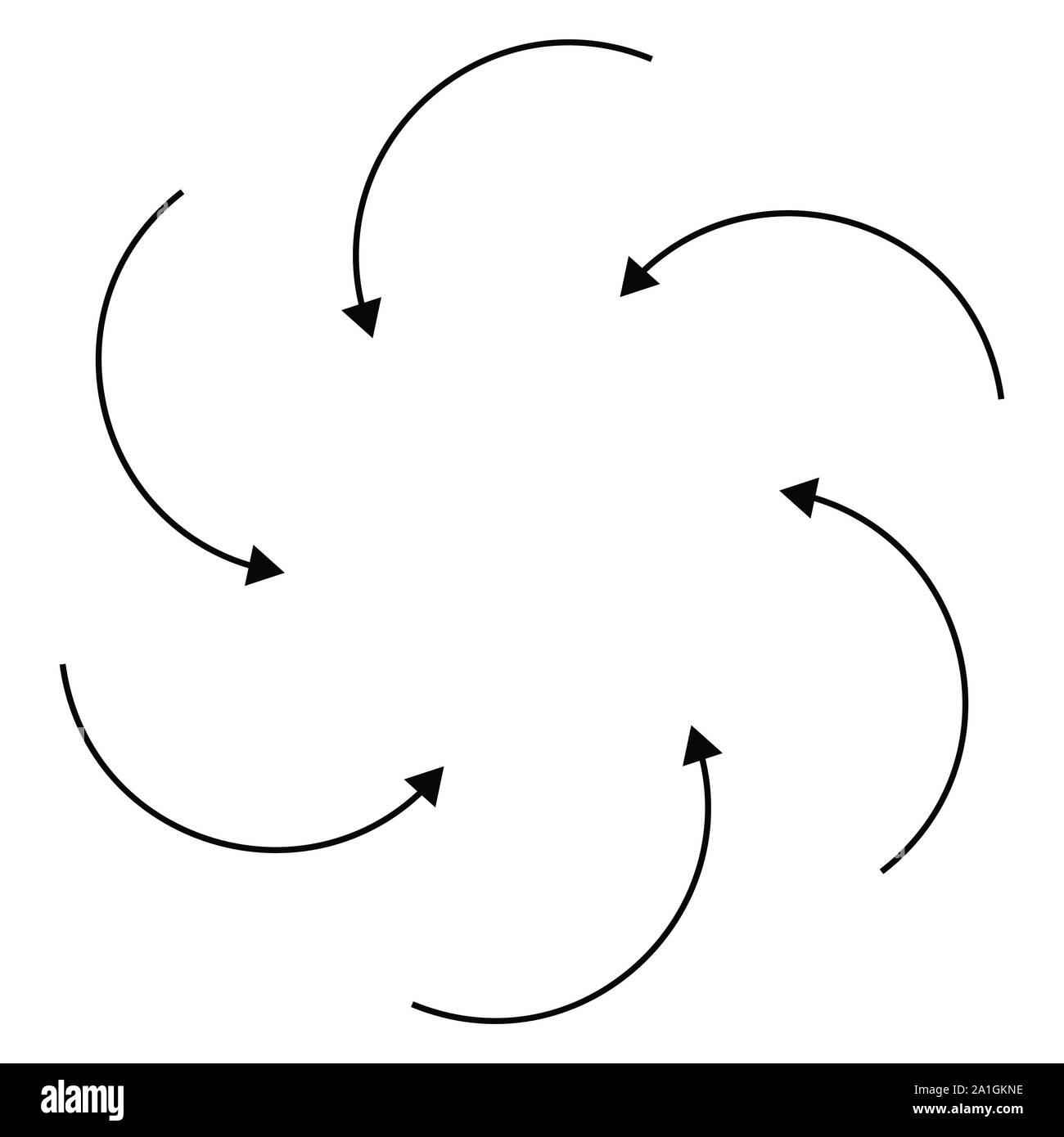Radial, circular arrows for swirl, twirl, turn concepts. Concentric ...