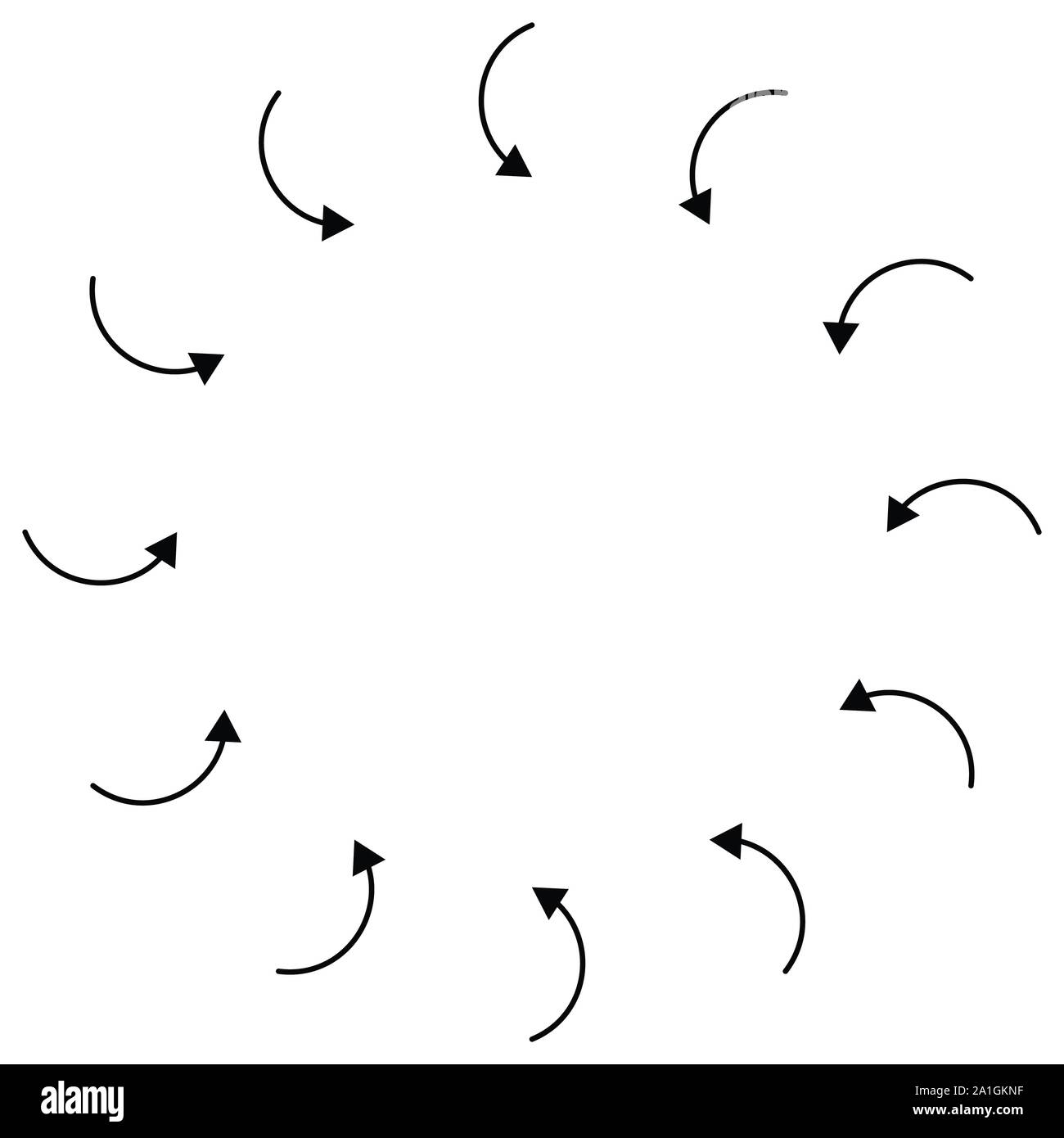 Rotate circular, radial arrows for cycle, iteration concepts. Concentric pointers for process ...