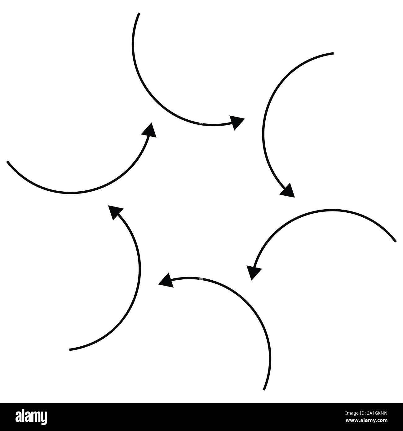 Radial, circular arrows for swirl, twirl, turn concepts. Concentric ...