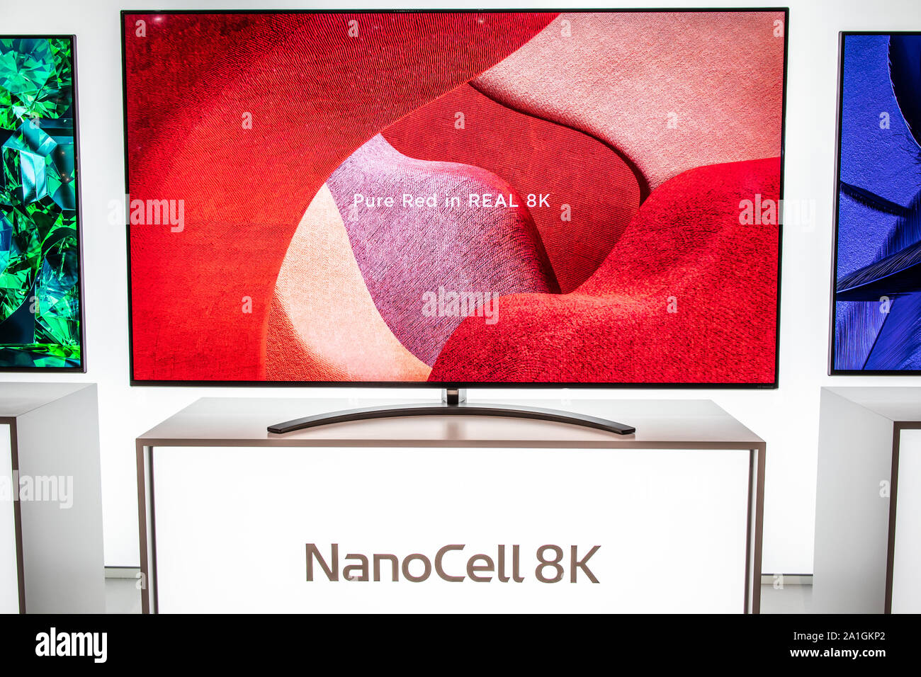 Berlin, Germany, Sep 2019, LG 8k Signature Smart OLED Premium TV on display, at LG exhibition ...