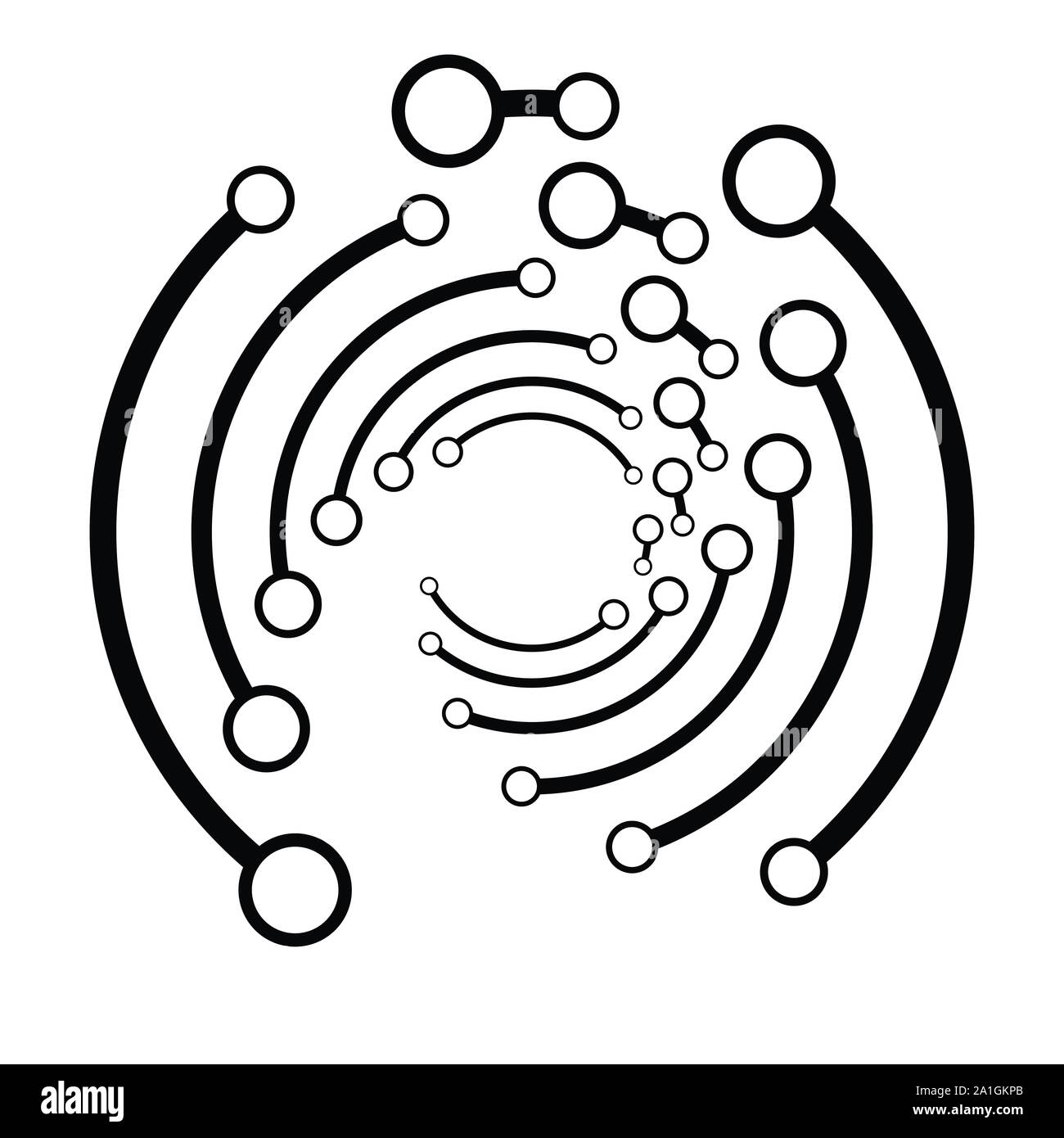 Plexus, wire-frame radial circles with nodes. Geometric spiral for ...