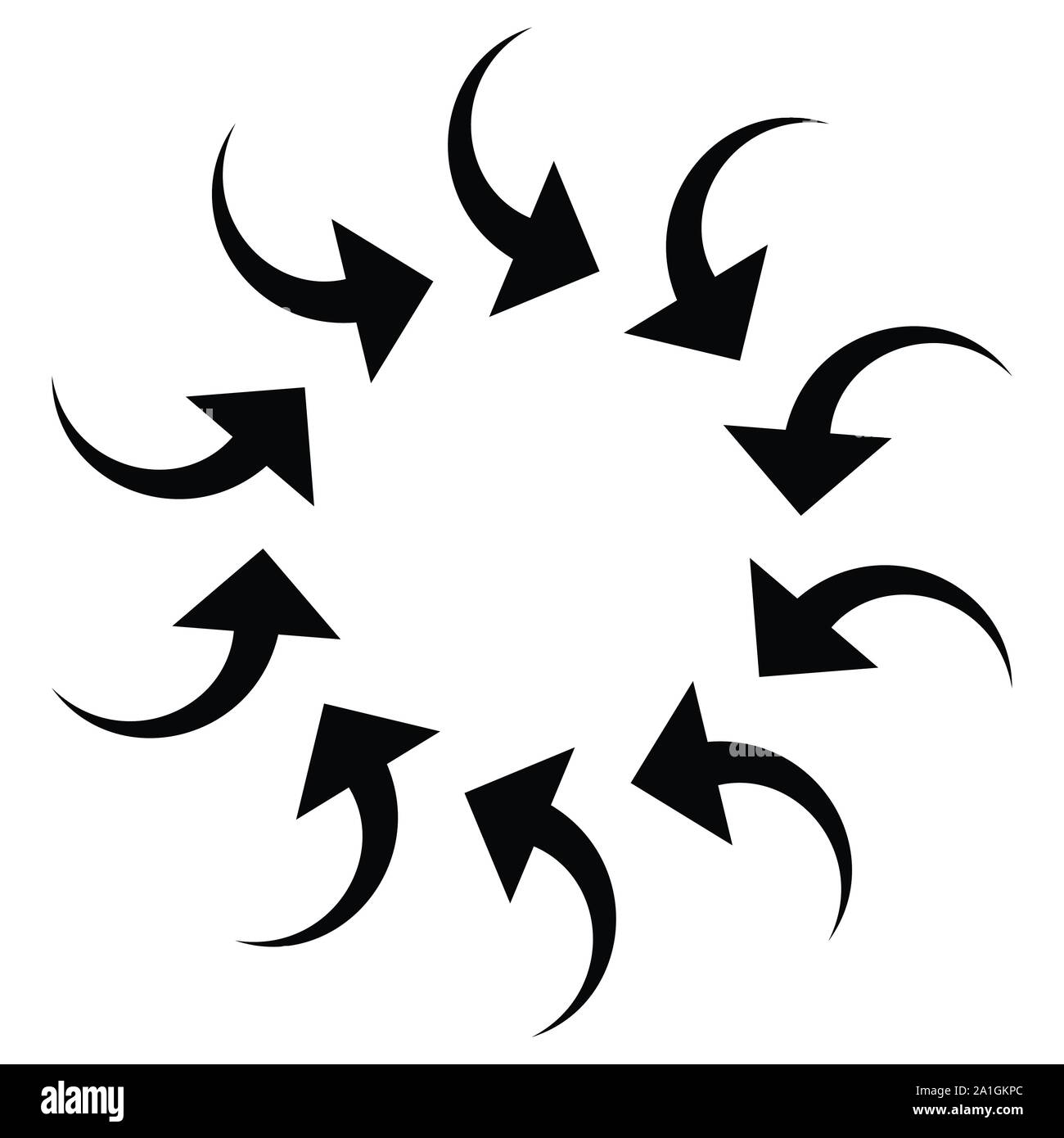 Rotate circular, radial arrows for cycle, iteration concepts. Concentric pointers for process ...