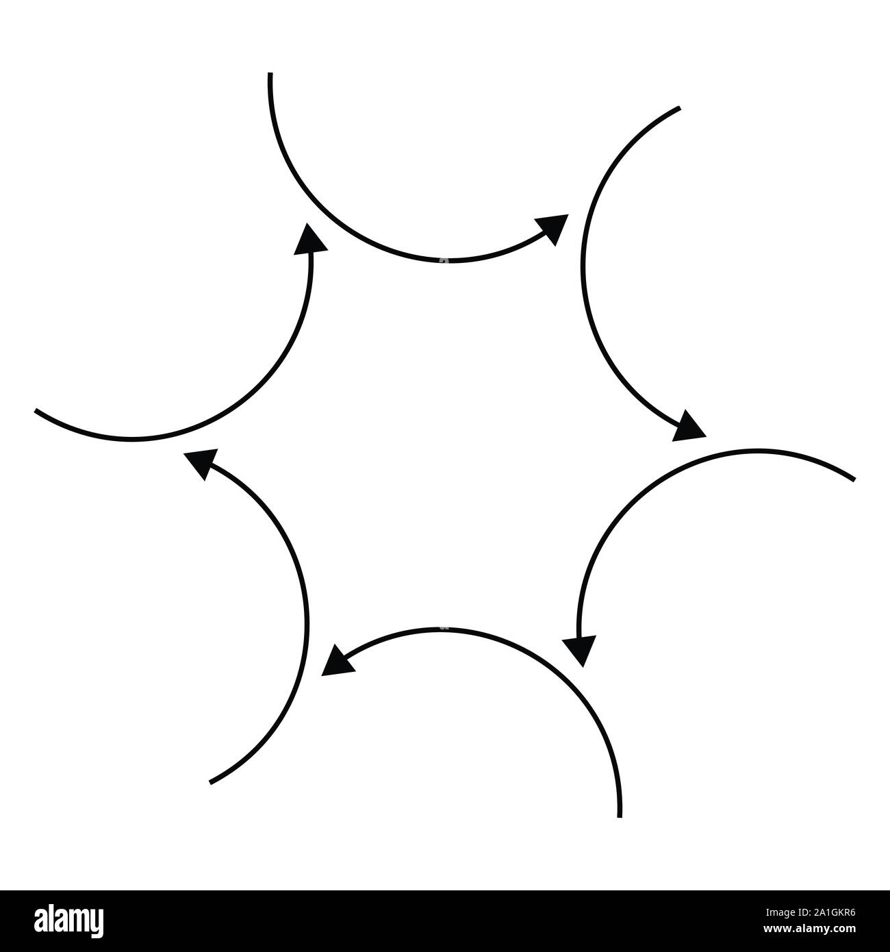 Curved circular arrow. Radial, concentric pointer for spin, orbit ...