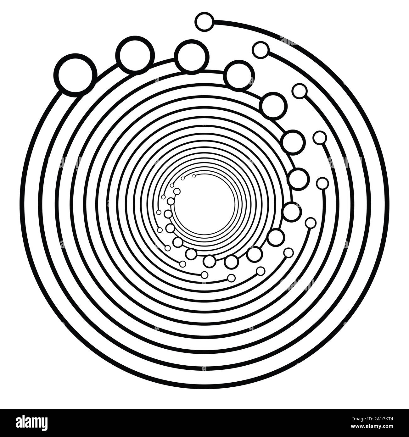 Plexus, wire-frame radial circles with nodes. Geometric spiral for ...