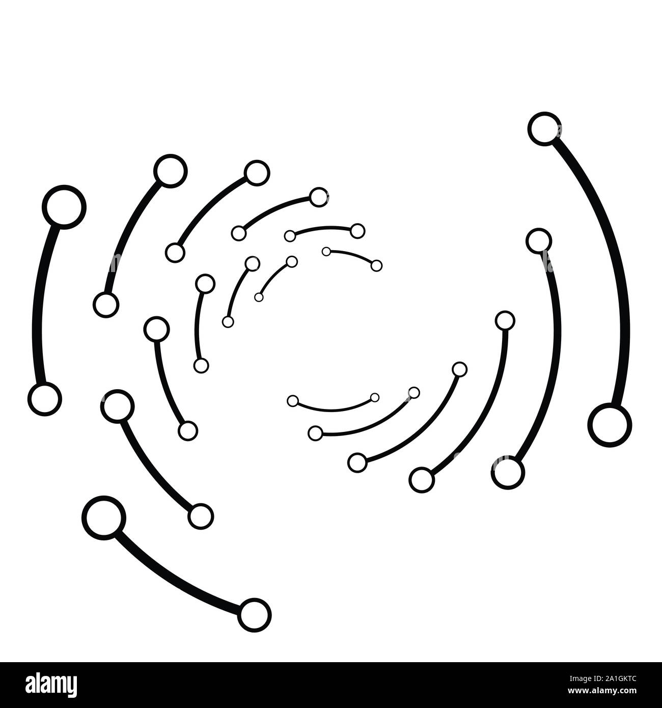 Plexus, wire-frame radial circles with nodes. Geometric spiral for ...