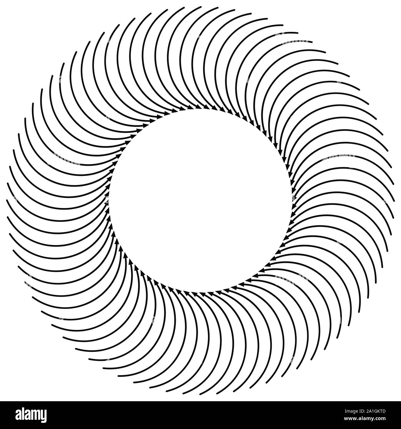Radial, circular arrow for swirl, twirl, turn concepts. Concentric ...