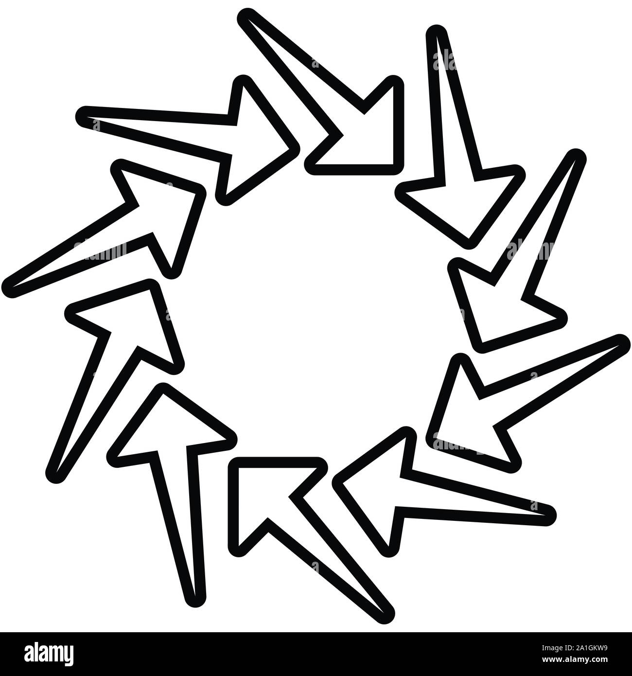 Radial, circular arrow for swirl, twirl, turn concepts. Concentric ...