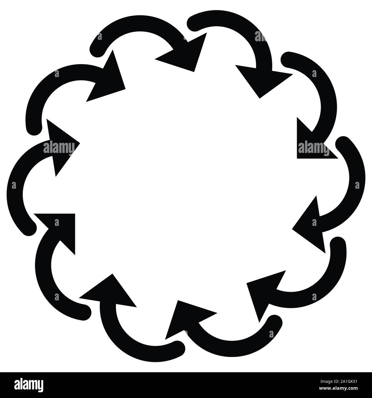 Curved circular arrow. Radial, concentric pointer for spin, orbit ...