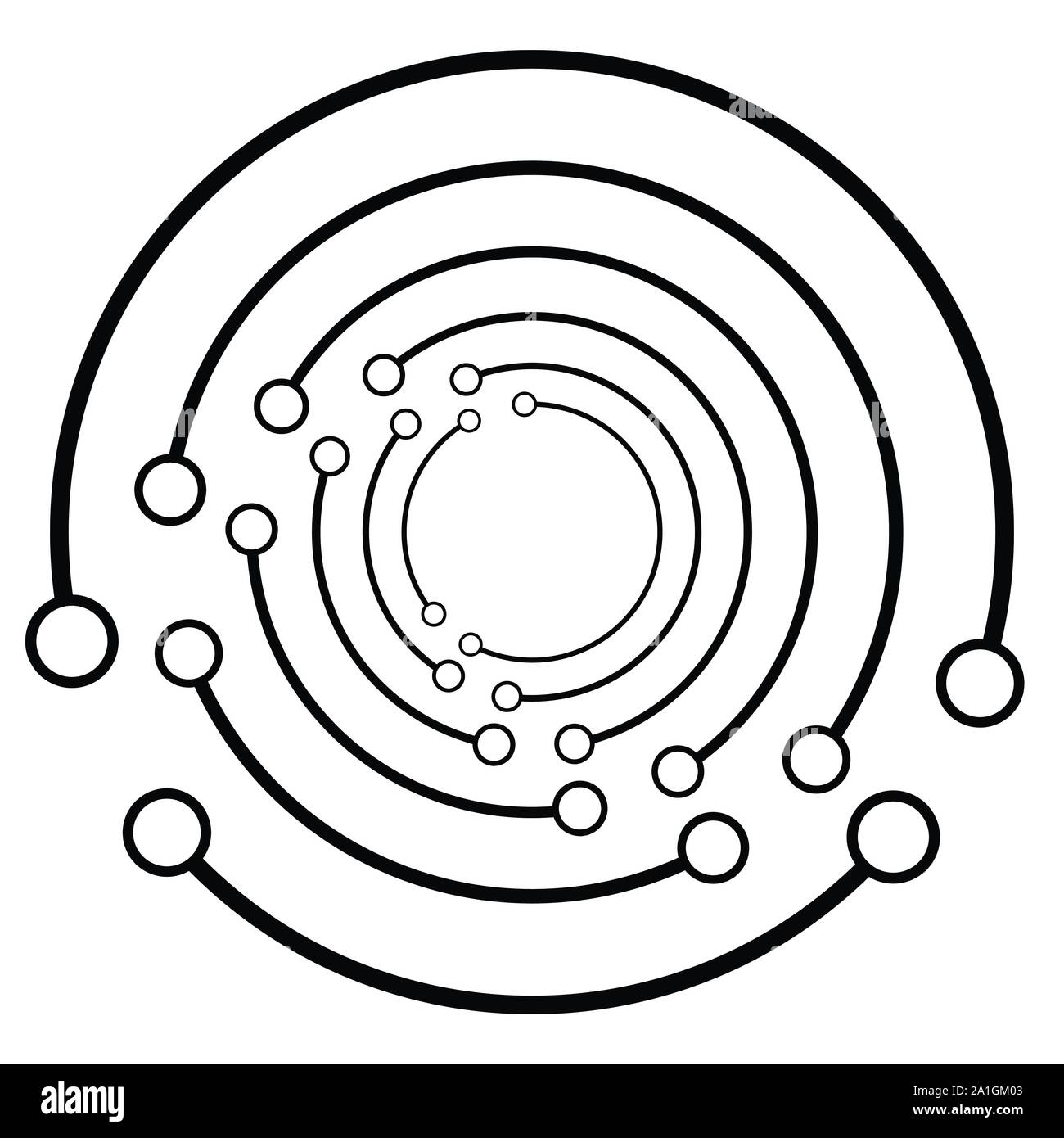 Plexus, wire-frame radial circles with nodes. Geometric spiral for ...