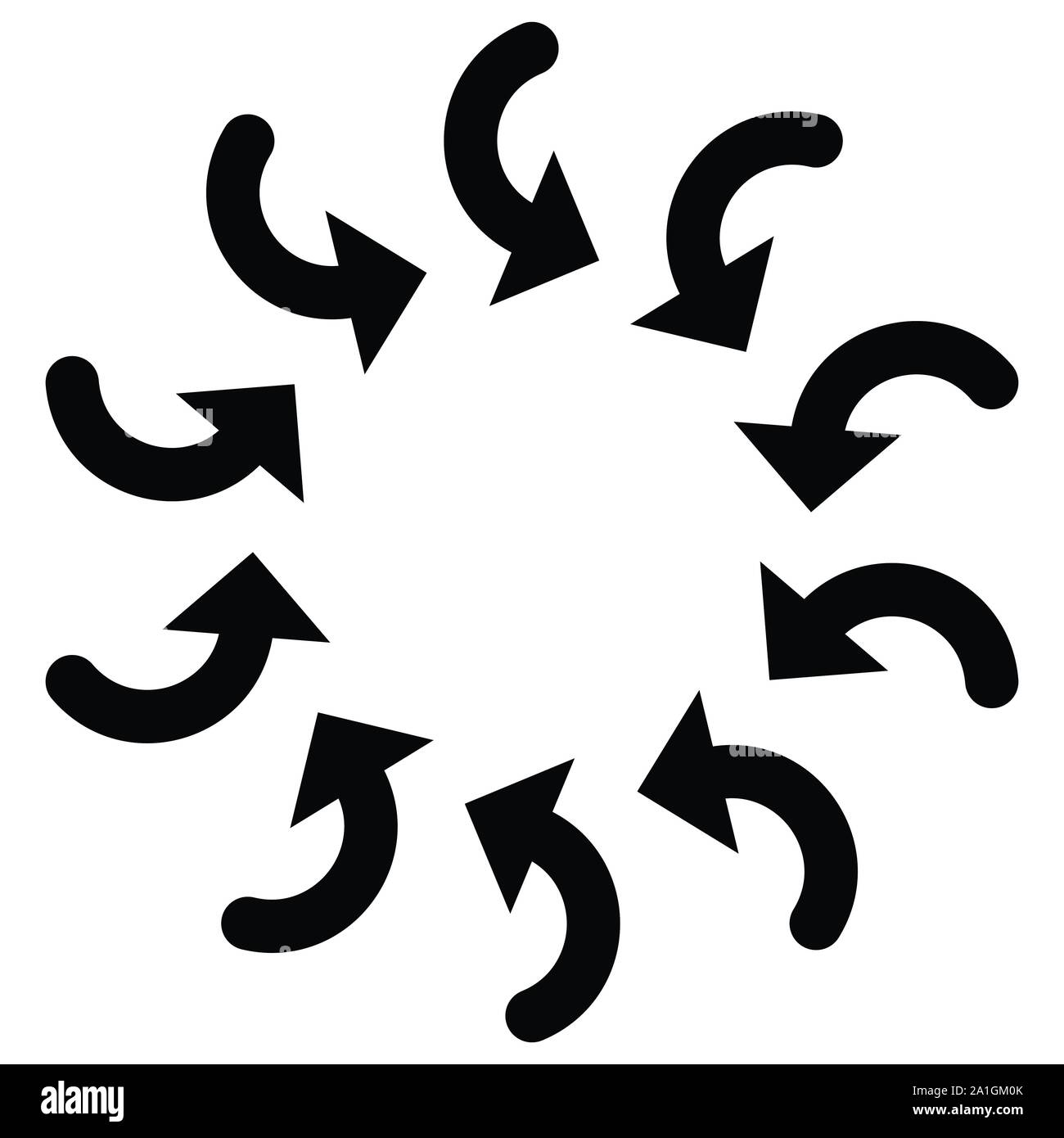 Rotate circular, radial arrows for cycle, iteration concepts. Concentric pointers for process ...