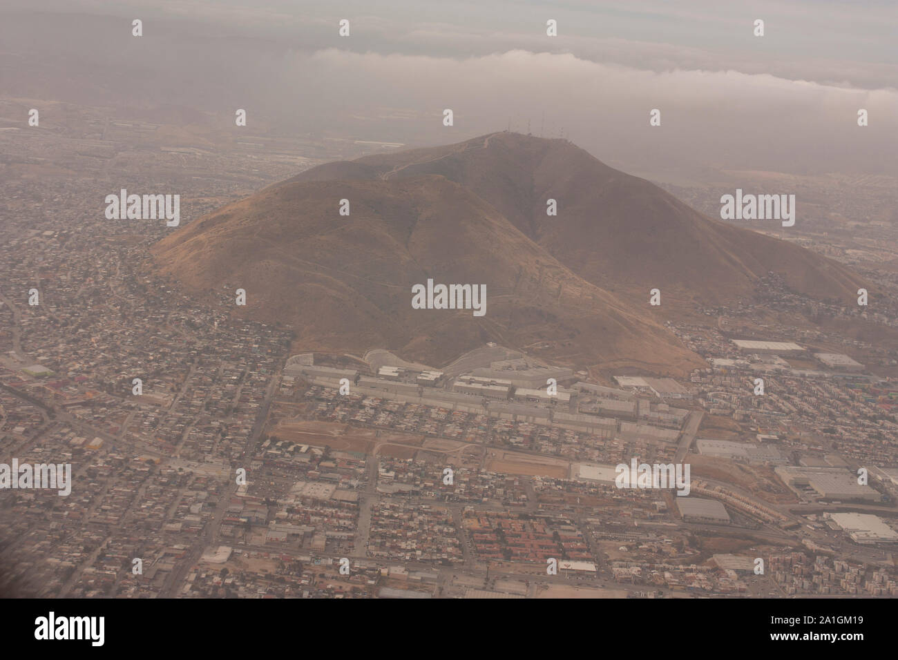Aerial view of suburban area Tijuana Baja California Mexico on flying ...