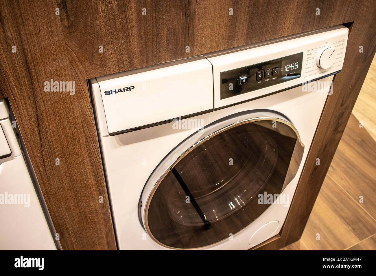 Berlin, Germany, Sep 2019, Sharp Washing Machine and tumble dryer on ...