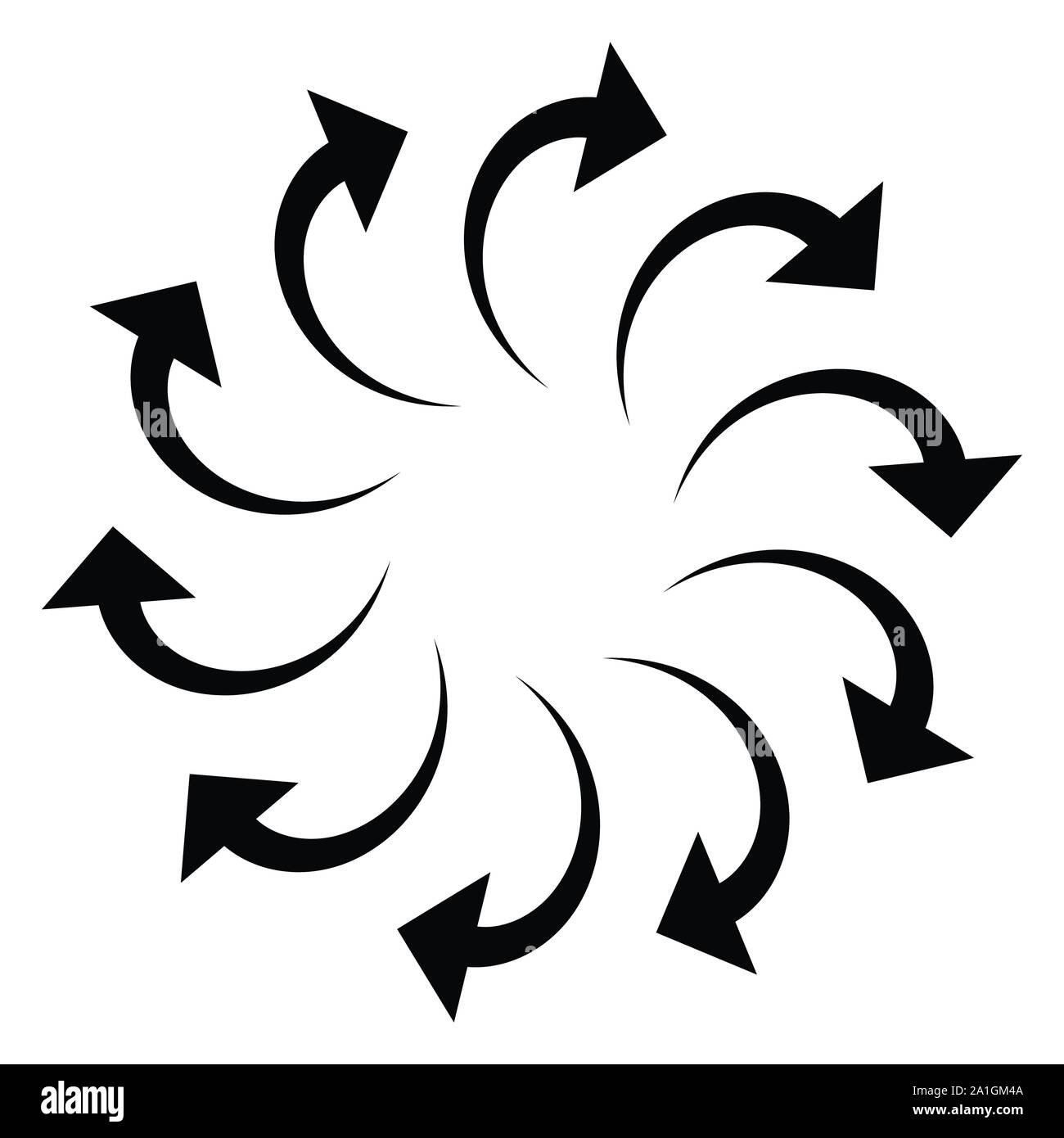 Curved circular arrow. Radial, concentric pointer for spin, orbit ...