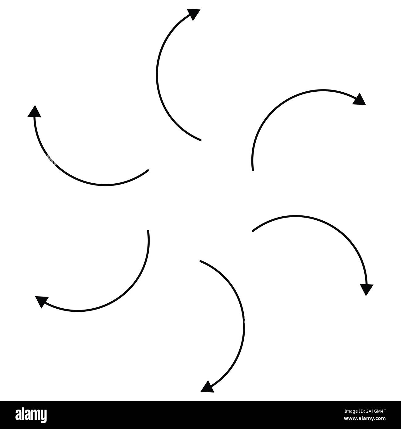 Curved circular arrow. Radial, concentric pointer for spin, orbit ...