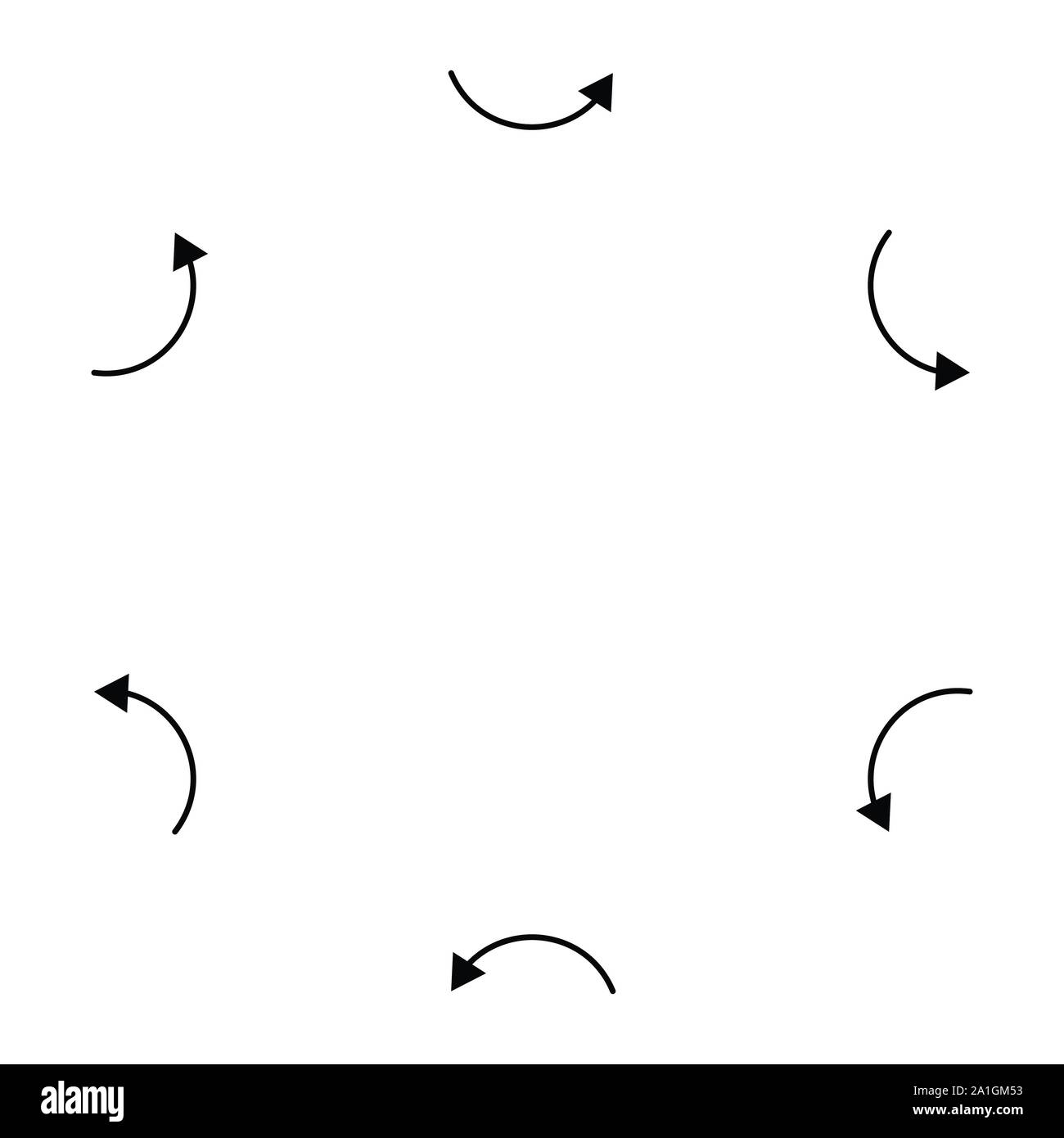 Curved circular arrow. Radial, concentric pointer for spin, orbit ...