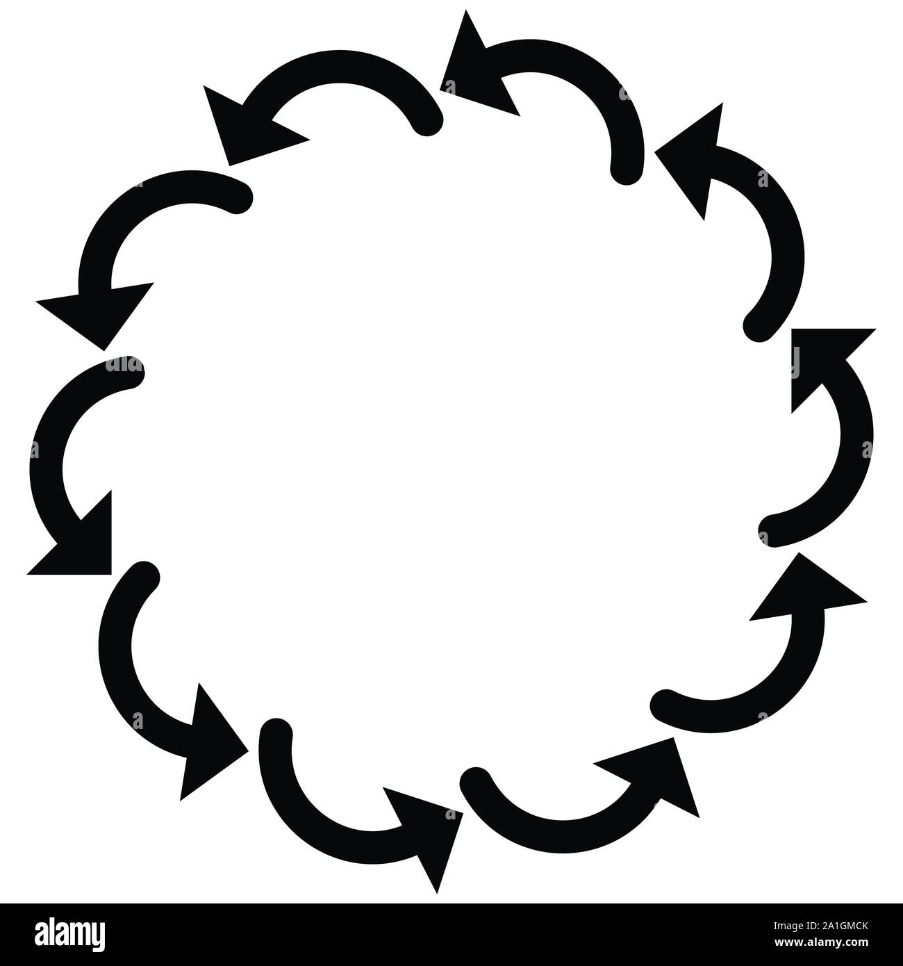 Curved circular arrow. Radial, concentric pointer for spin, orbit ...