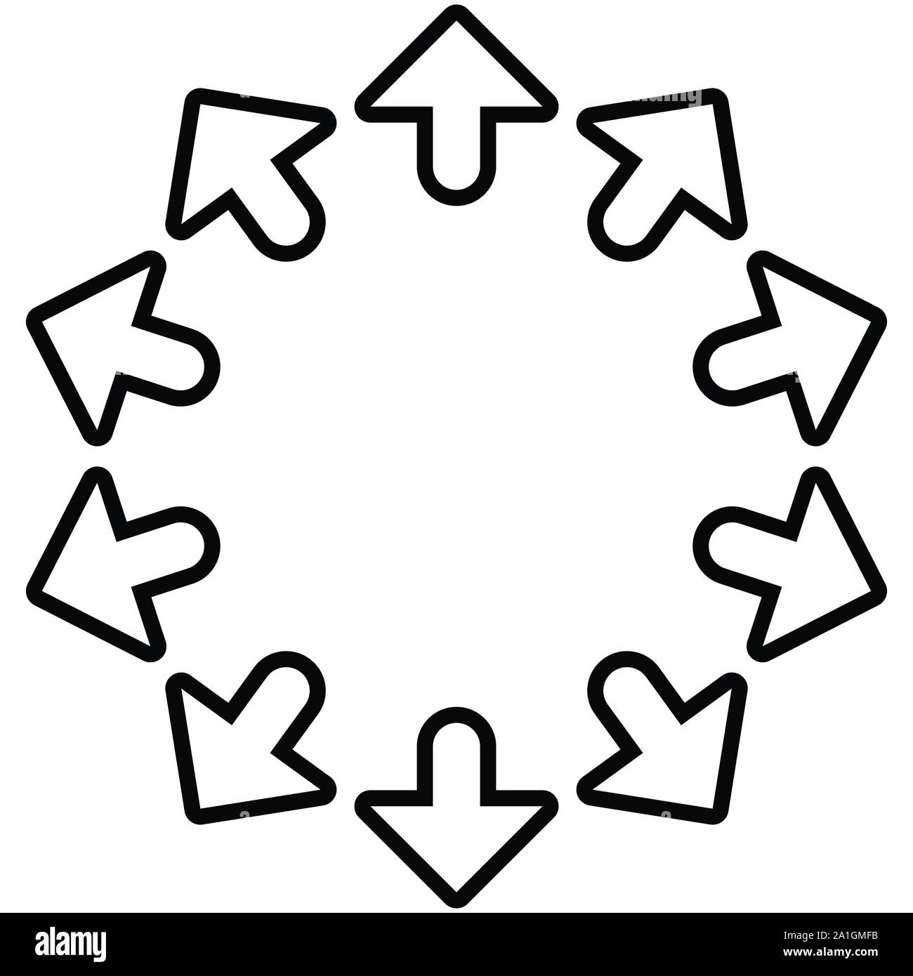 Radial, radiating arrows for expand, extend, explosion themes. Diverge ...