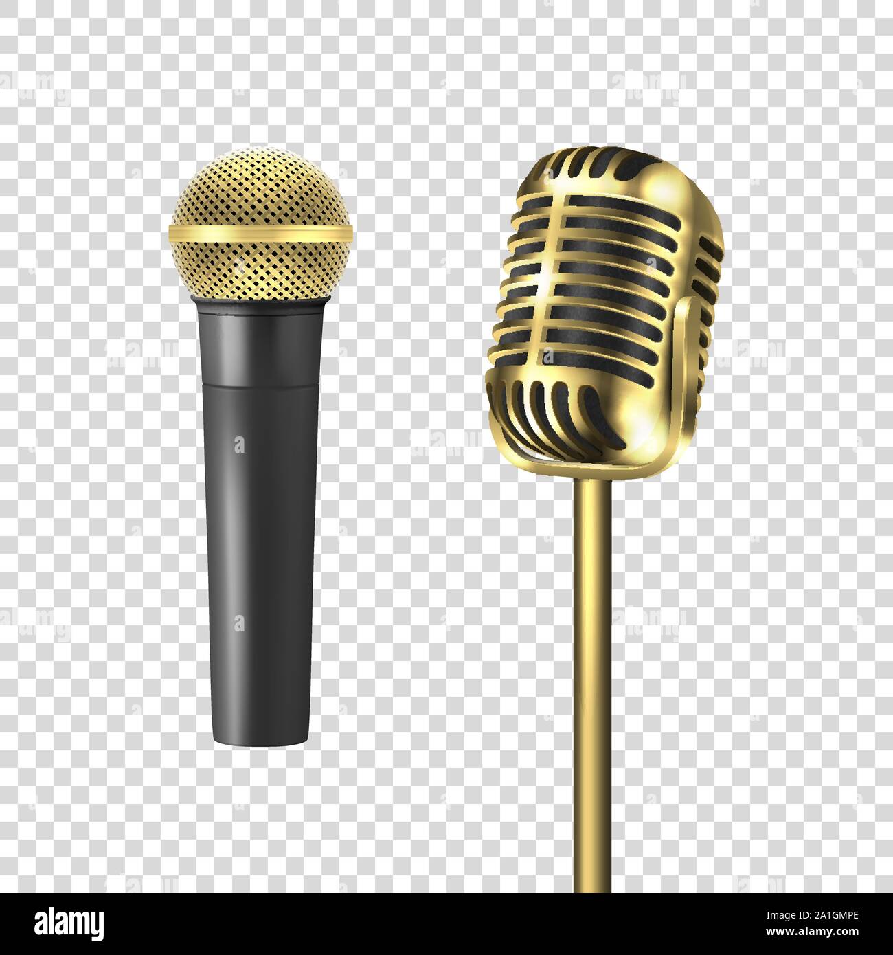 Vector 3d Realistic Steel Golden Retro Concert Vocal Stage Microphone ...