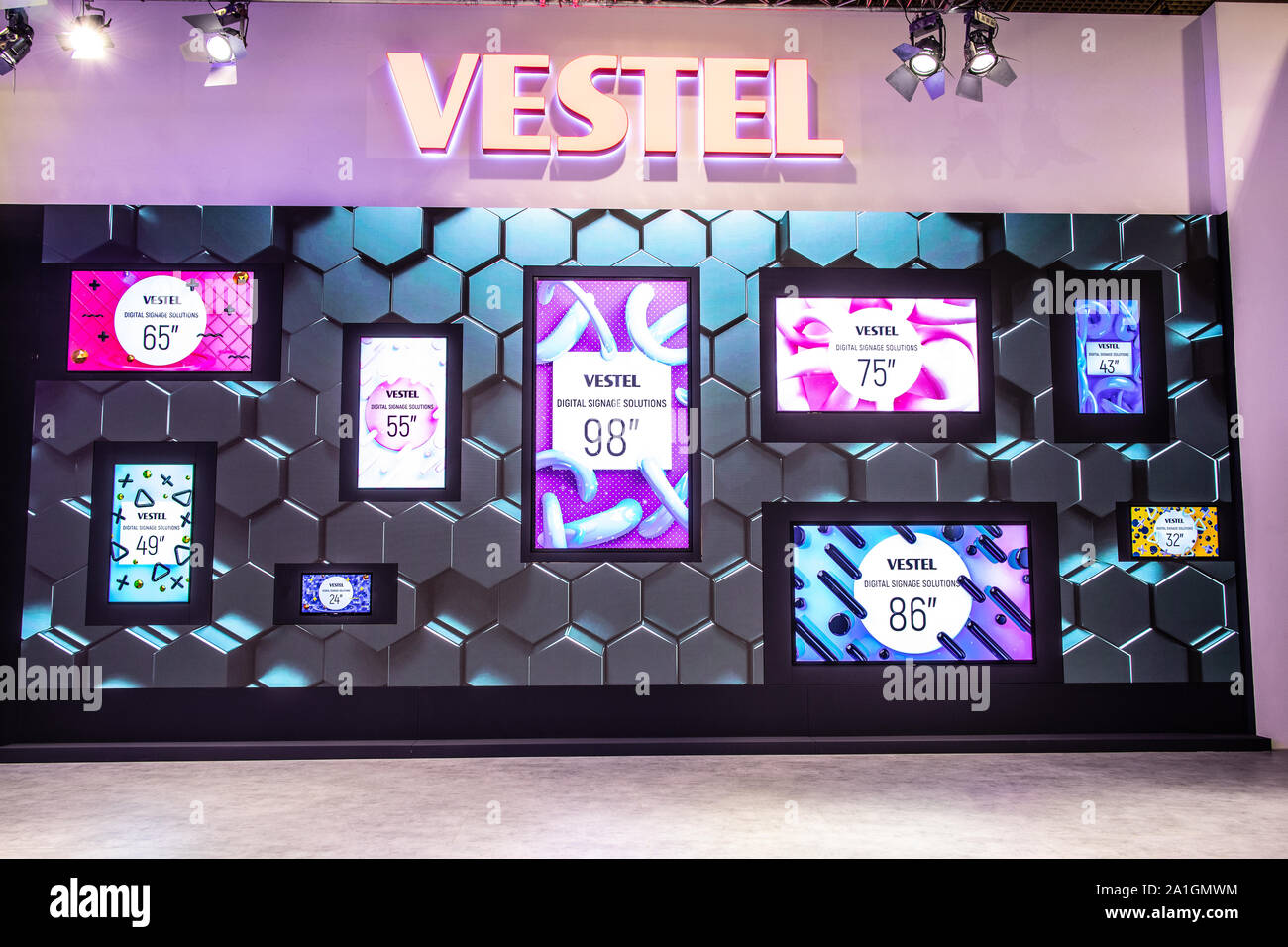 Berlin, Germany, Sep 2019, Vestel Ultra HD Smart Premium TV on display ...