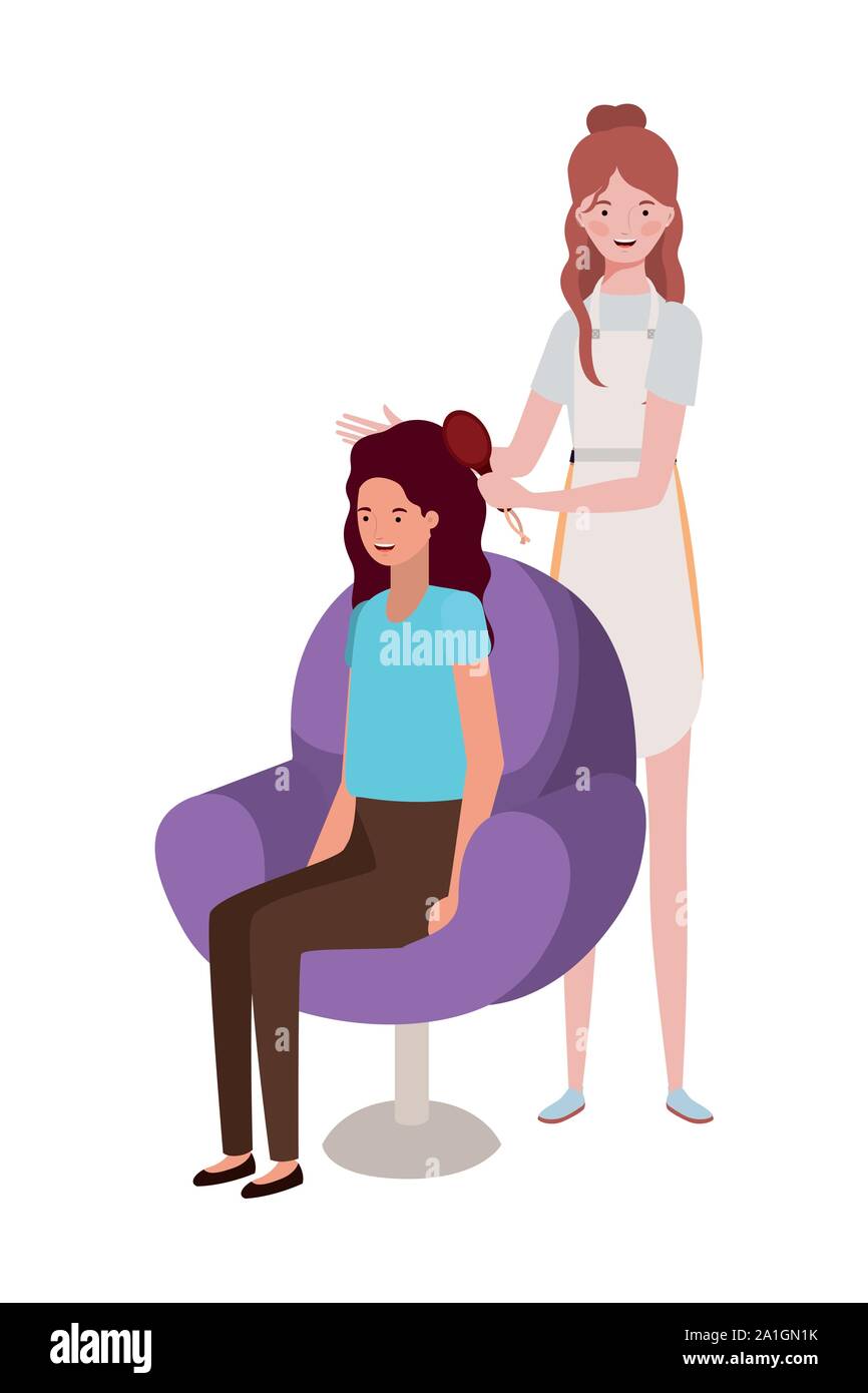 stylist fixing hair to client characters Stock Vector Image & Art - Alamy