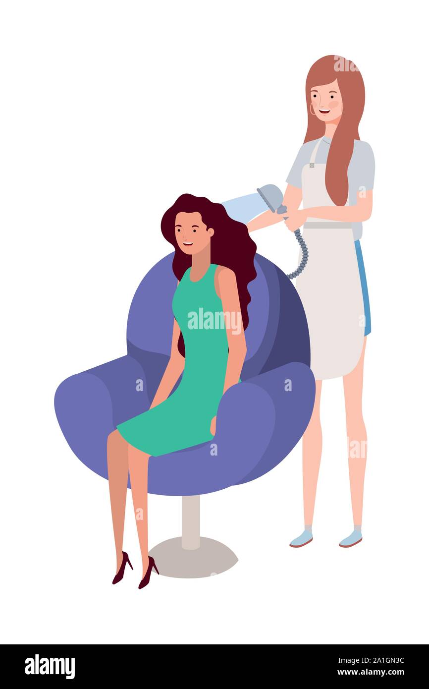 stylist fixing hair to client characters Stock Vector Image & Art - Alamy