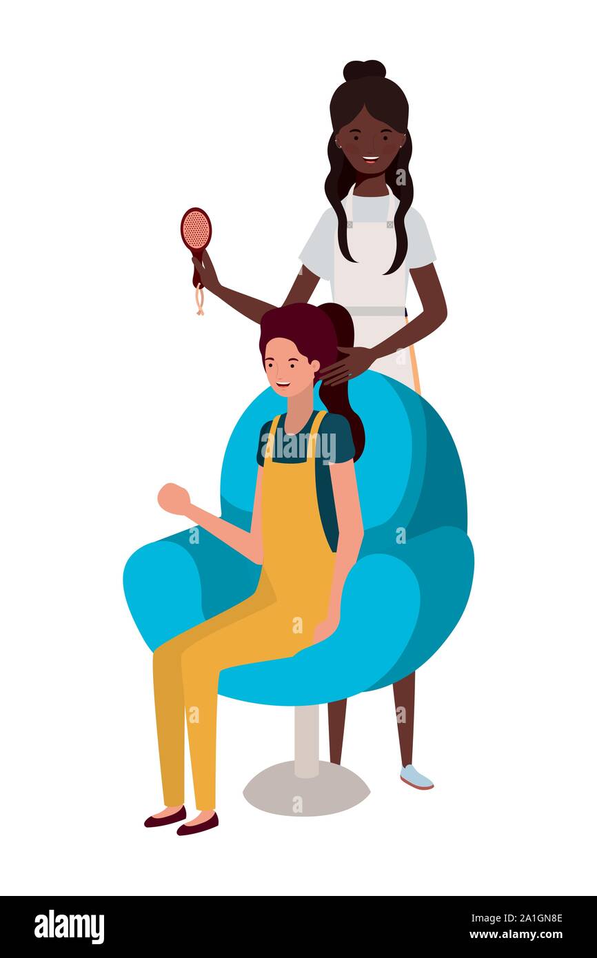 stylist fixing hair to client characters Stock Vector Image & Art - Alamy