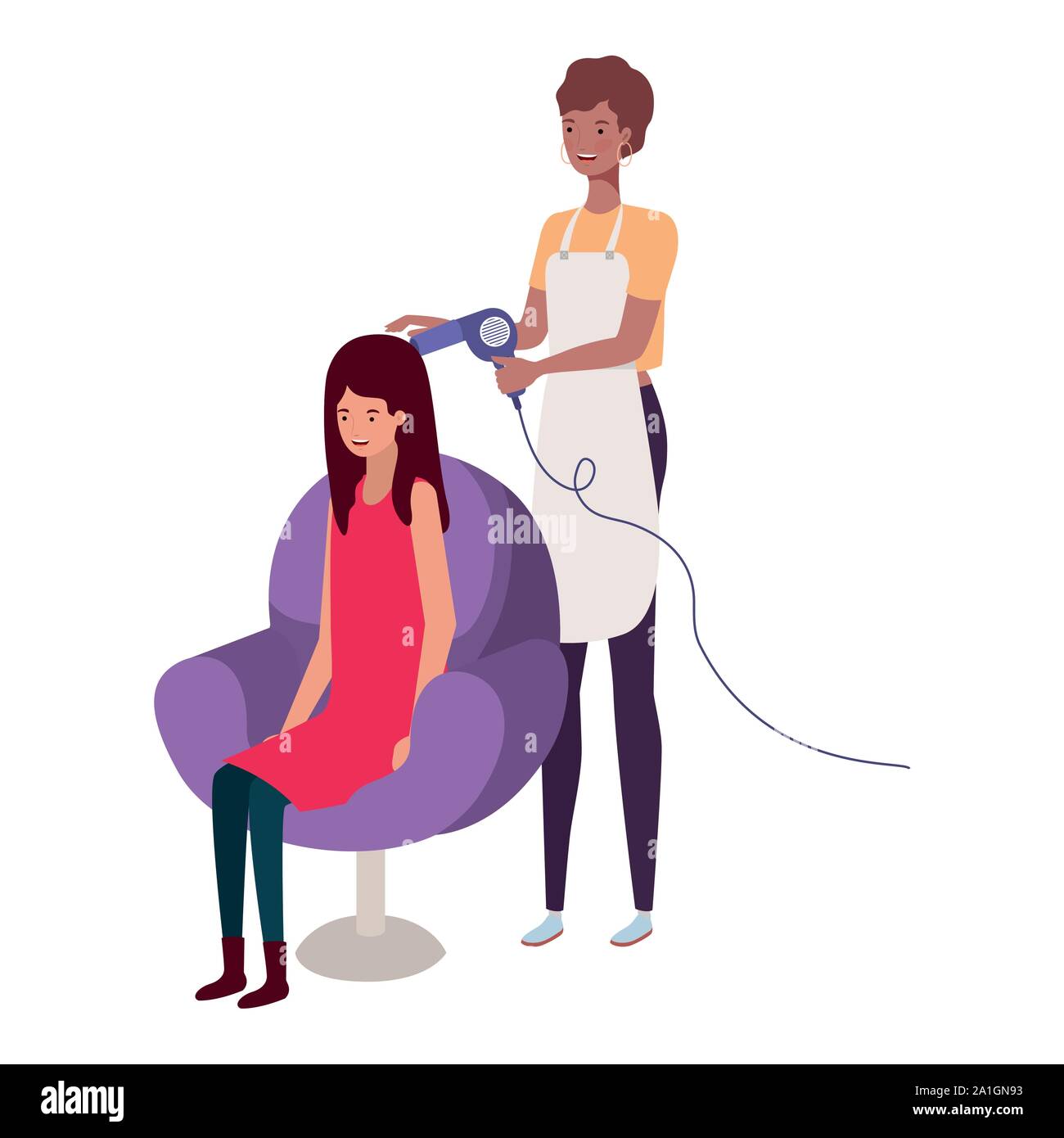 stylist fixing hair to client characters Stock Vector Image & Art - Alamy